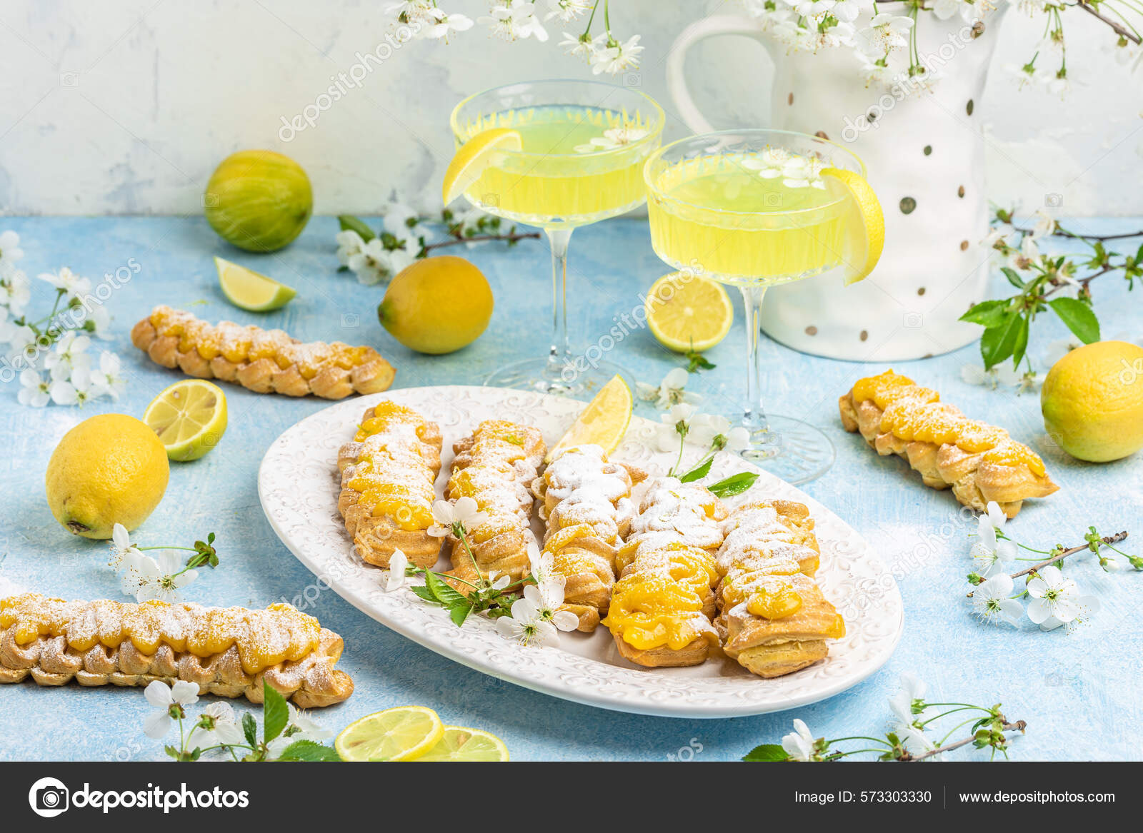 Eclairs Lemon Curd Topping Serving Plate Glass Limoncello Light ...