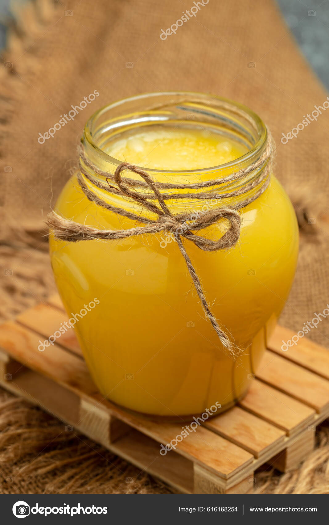 Ghee Oil Ghee Clarified Butter Jar Wooden Background Banner Menu Stock ...