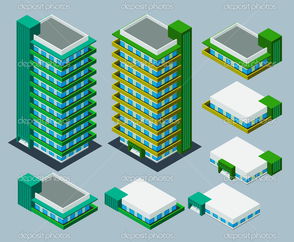 Isometric building — Stock Vector © rijal #28555537