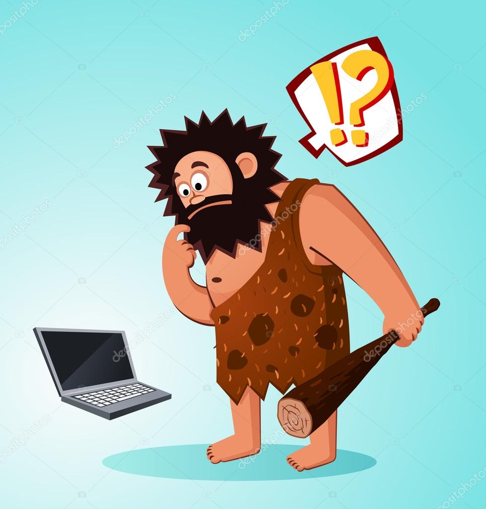 Caveman found a laptop — Stock Vector © rijal #42103771