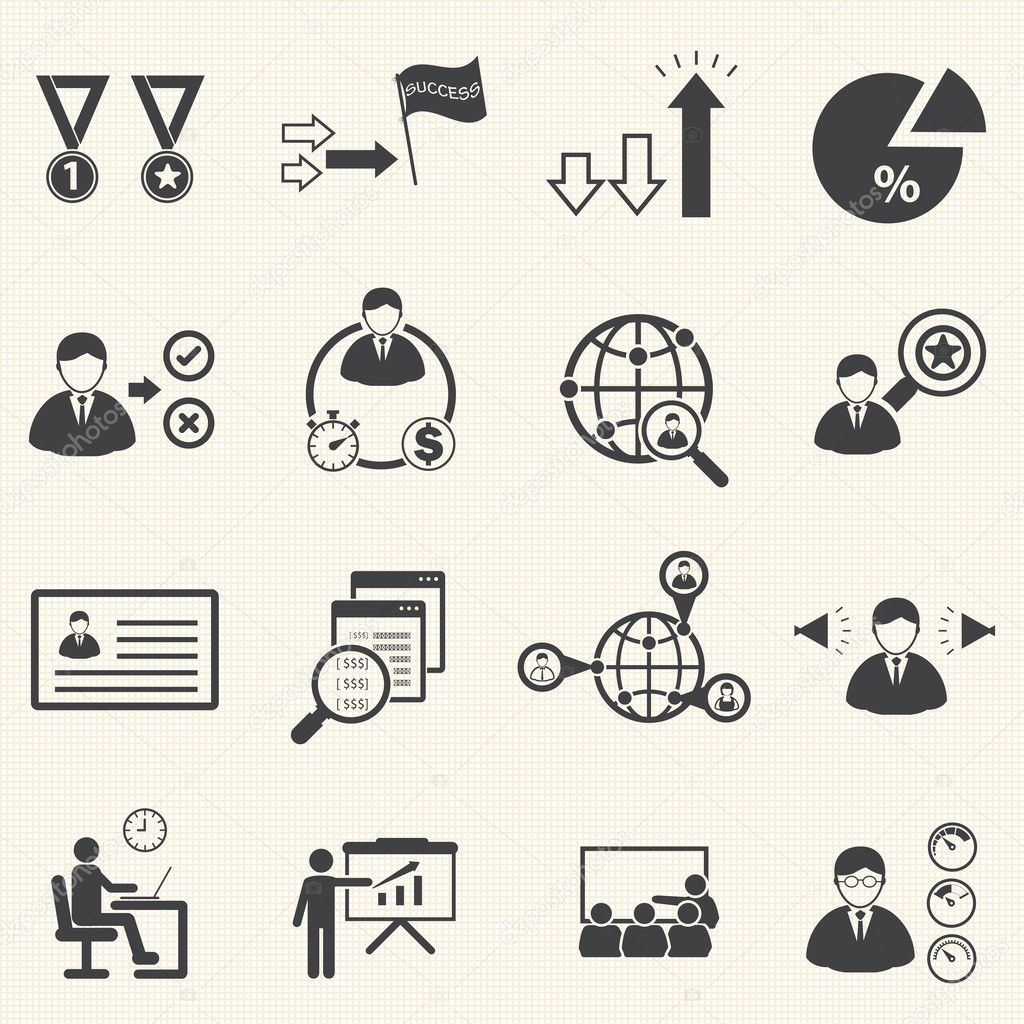 Human resource management and consulting business icons set, vector set ...