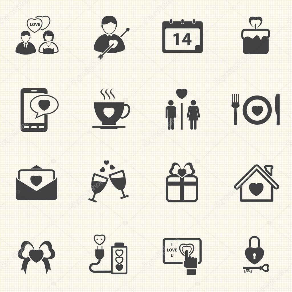 Valentine's Day and First Love Icons. Vector icon set. — Stock Vector ...