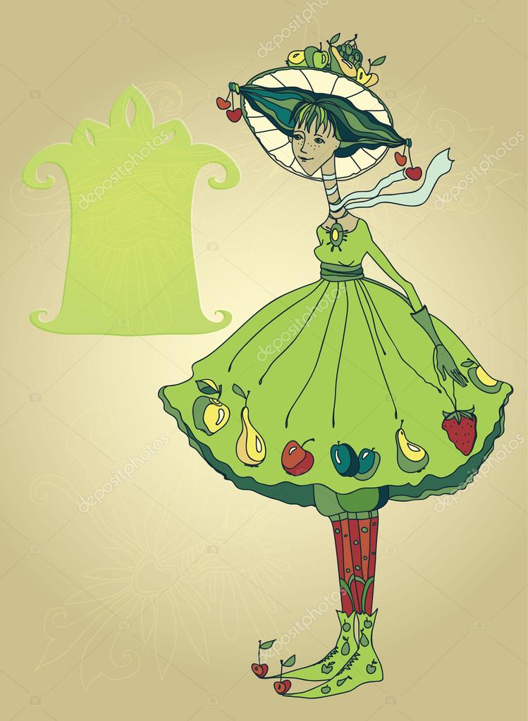 Beautiful girl with apple. Stock Vector Image by ©abbilder #20093031