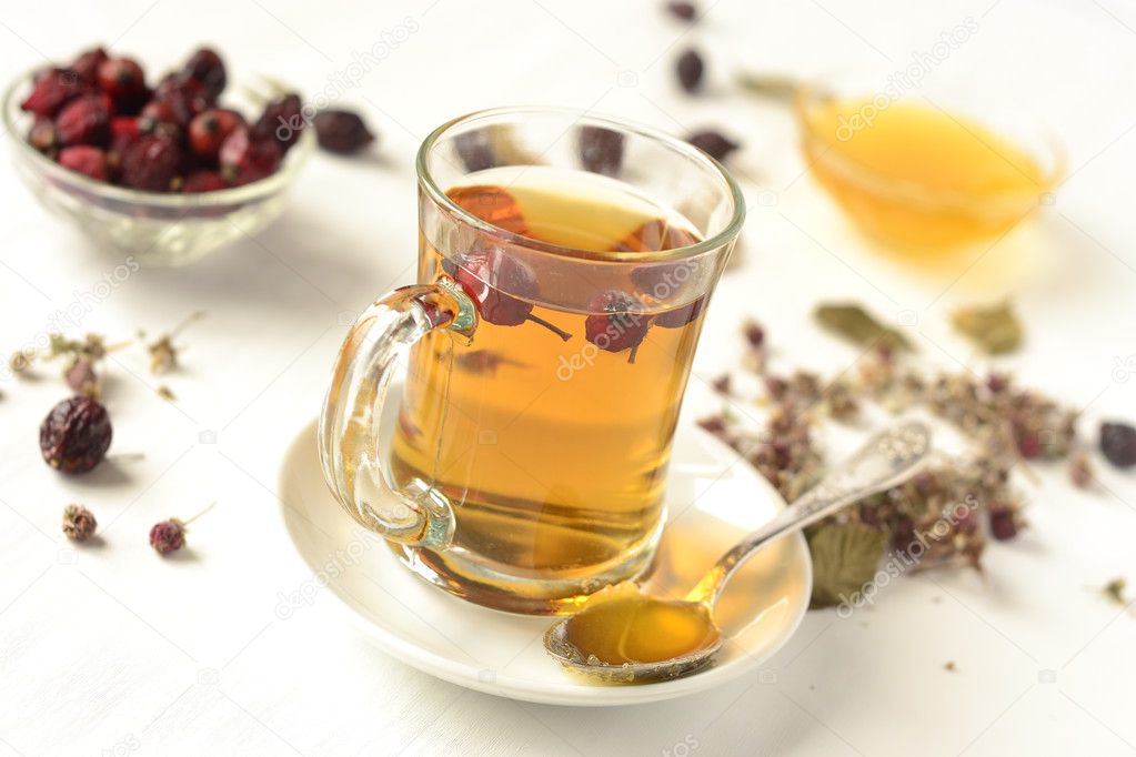 Herbal tea - with wild rose and raspberry Stock Photo by ©lada10 36823817