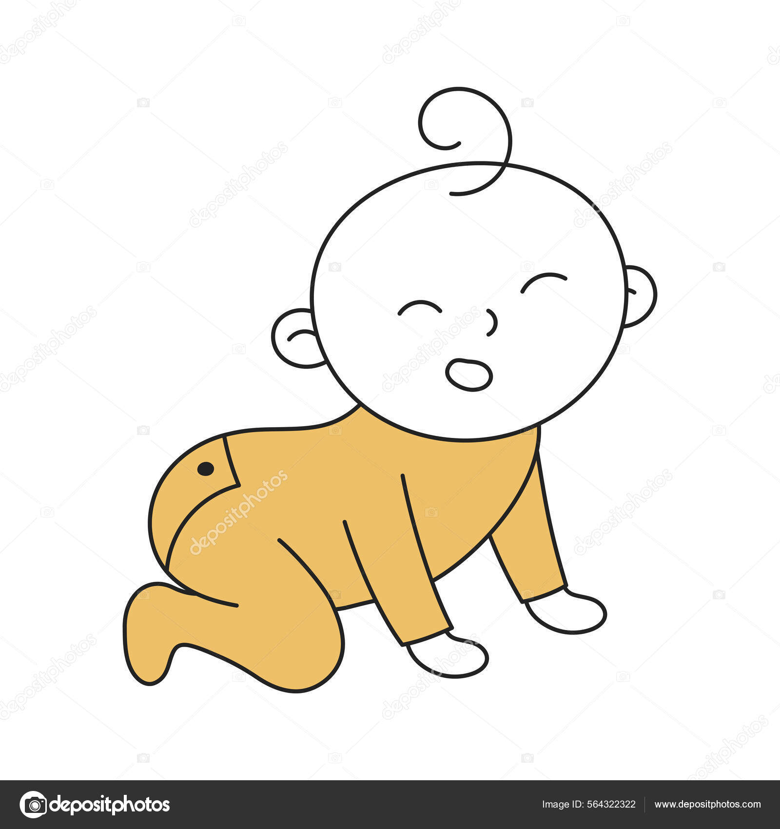 Bebé Gateando Dibujado Mano Niño Familia Garabato Icono Vector de stock ...