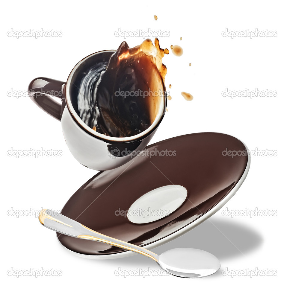 Falling coffee cup with spoon and saucer — Stock Photo © AlekseyPatsyuk ...