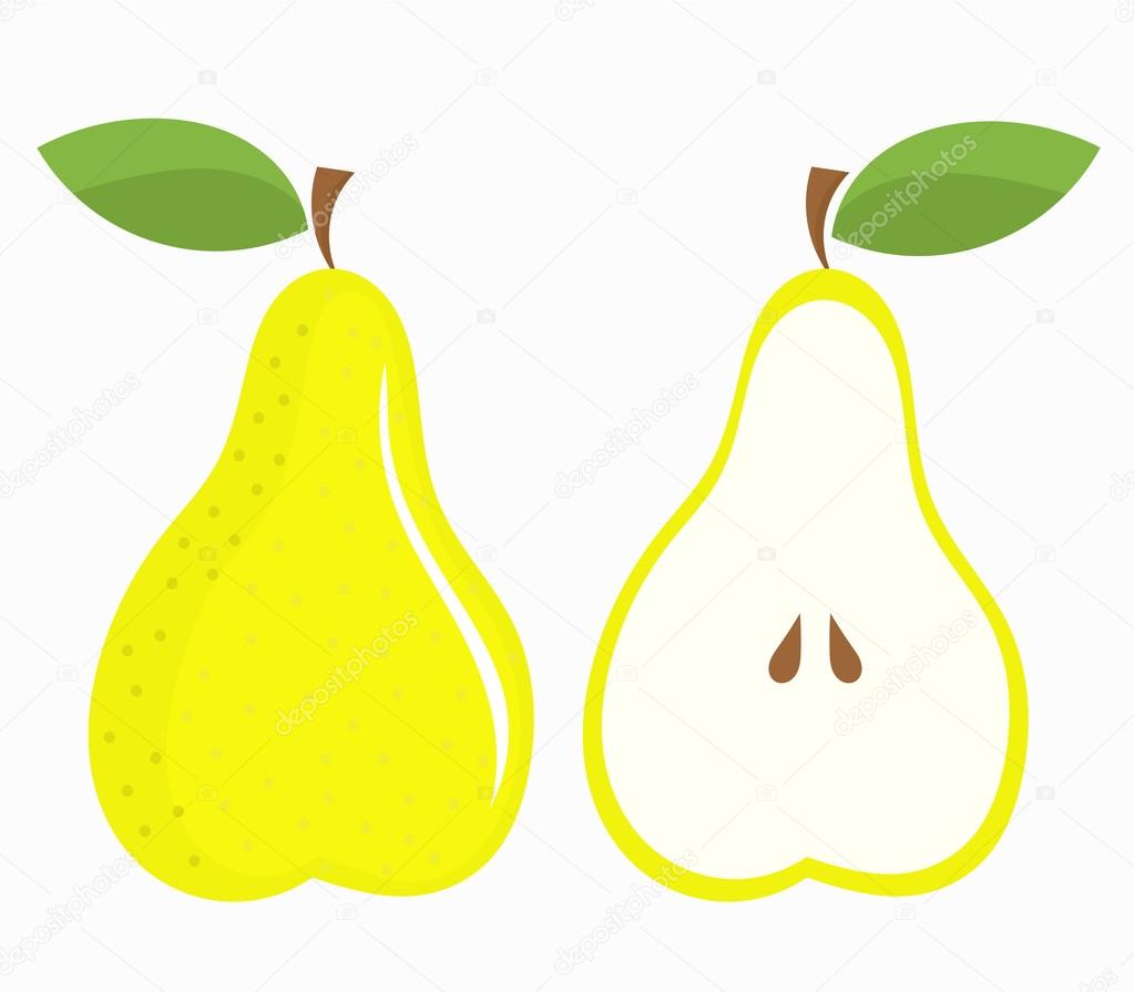 Green pears - whole and cut half with seeds. Vector illustration ... Green pears - whole and cut half with seeds. Vector illustration ...