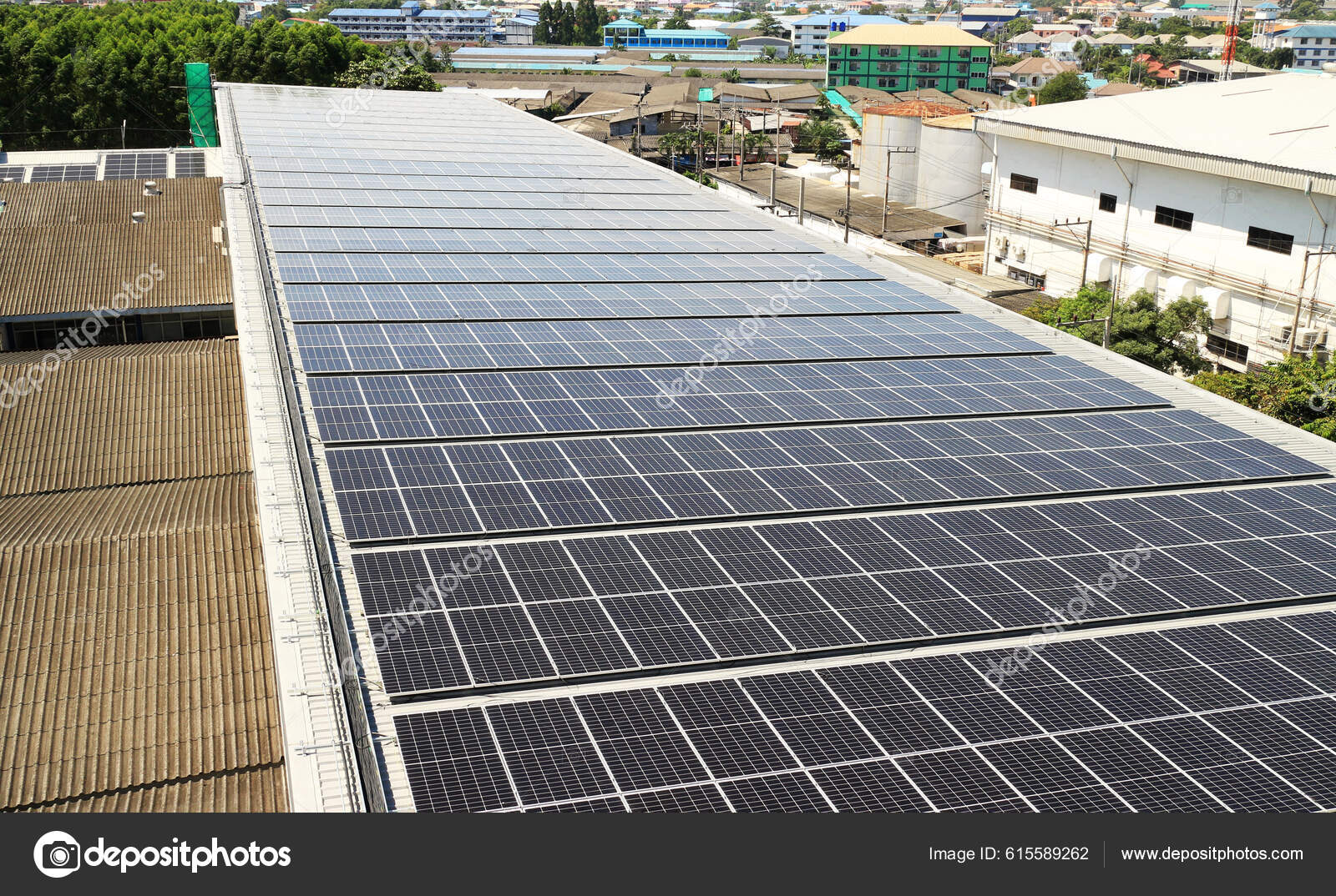 Solar Rooftop System Large Long Roof Construction — Stock Photo ...