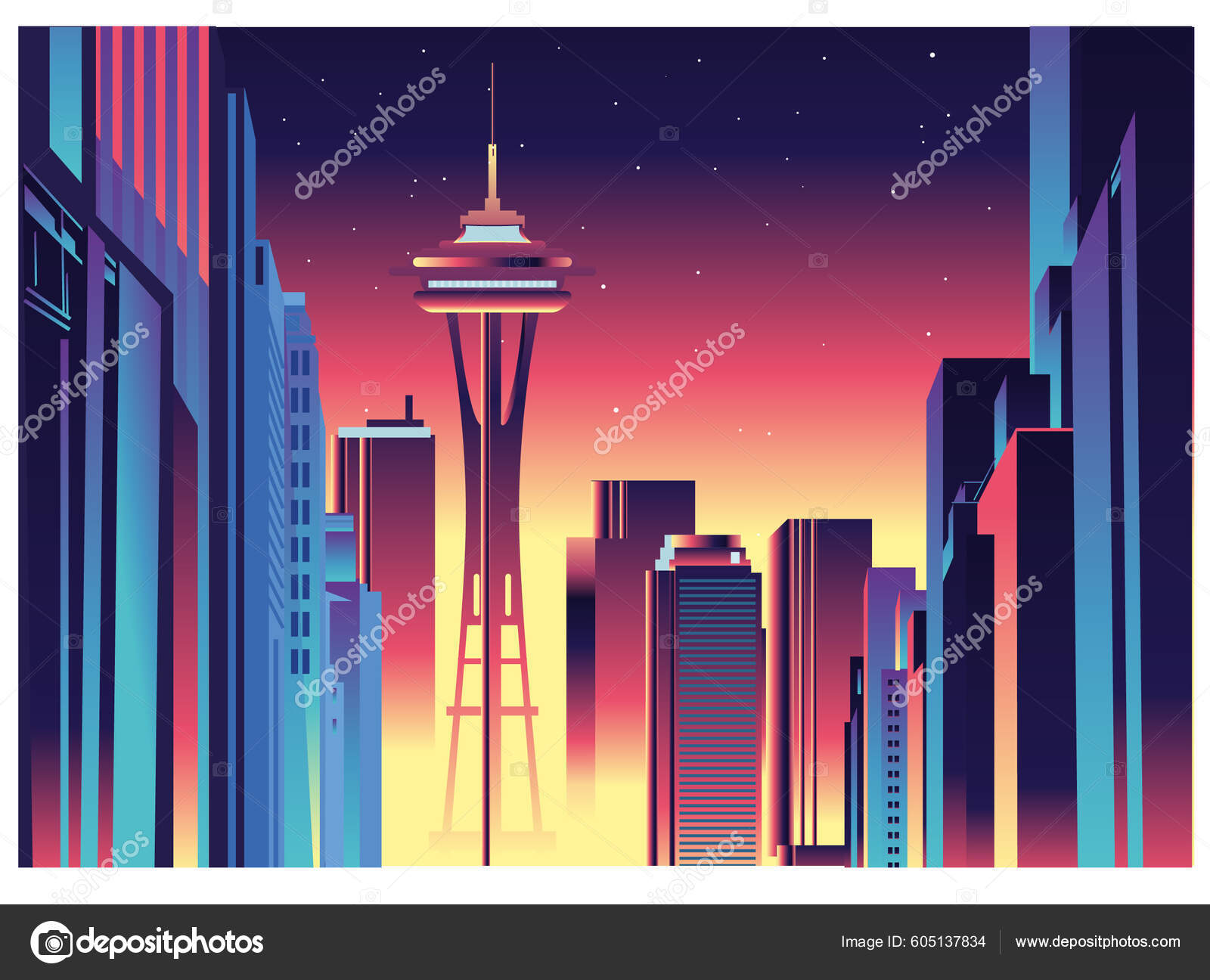 Seattle Skyline Vector Destination Stock Illustration by ©mauromod ...