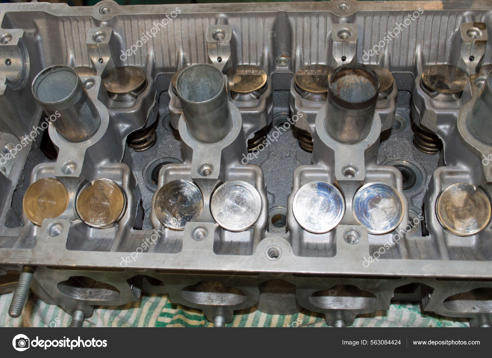 View Valve Tappets Installed Head Car Engine Block Which Lies — Stock ...