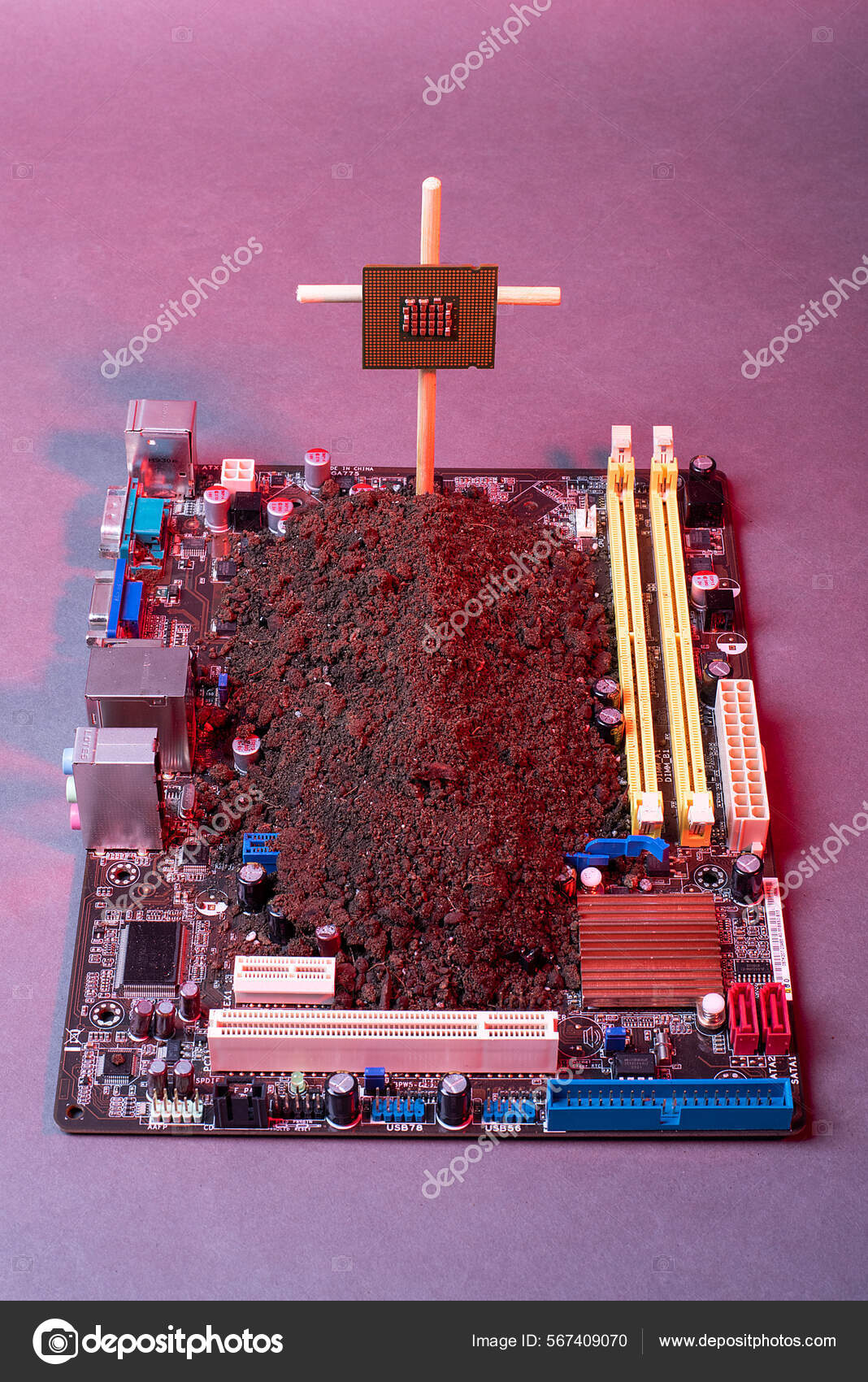 Computer Board Covered Earth Concept Scarcity Chips Funeral Grave ...