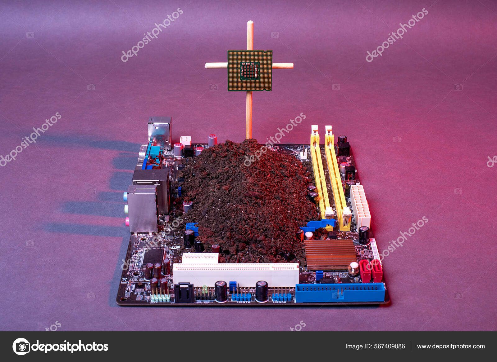 Computer Board Covered Earth Concept Scarcity Chips Funeral Grave ...