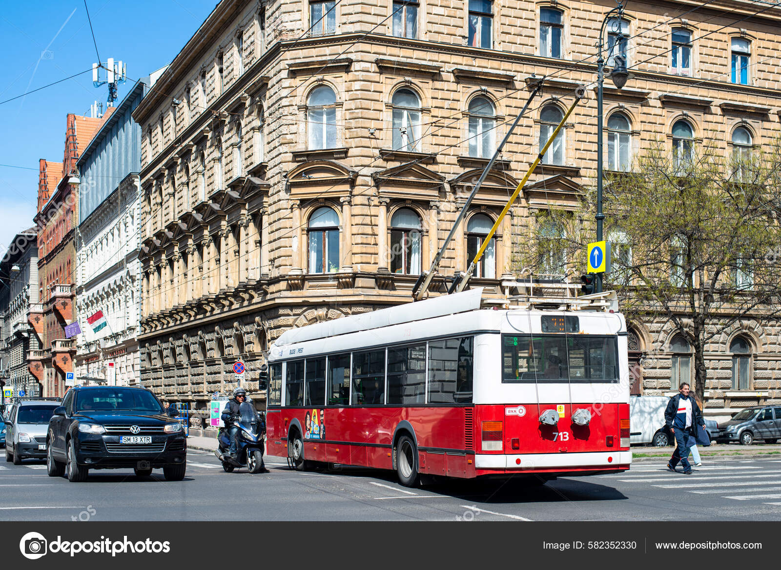 Budapest Hungary April 2022 Trolleybus Ikarus 412T 713 Riding ...