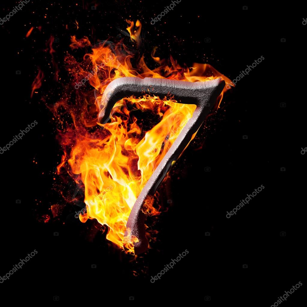 Numbers and symbols on fire - 7 Stock Photo by ©Studioclover 37489931