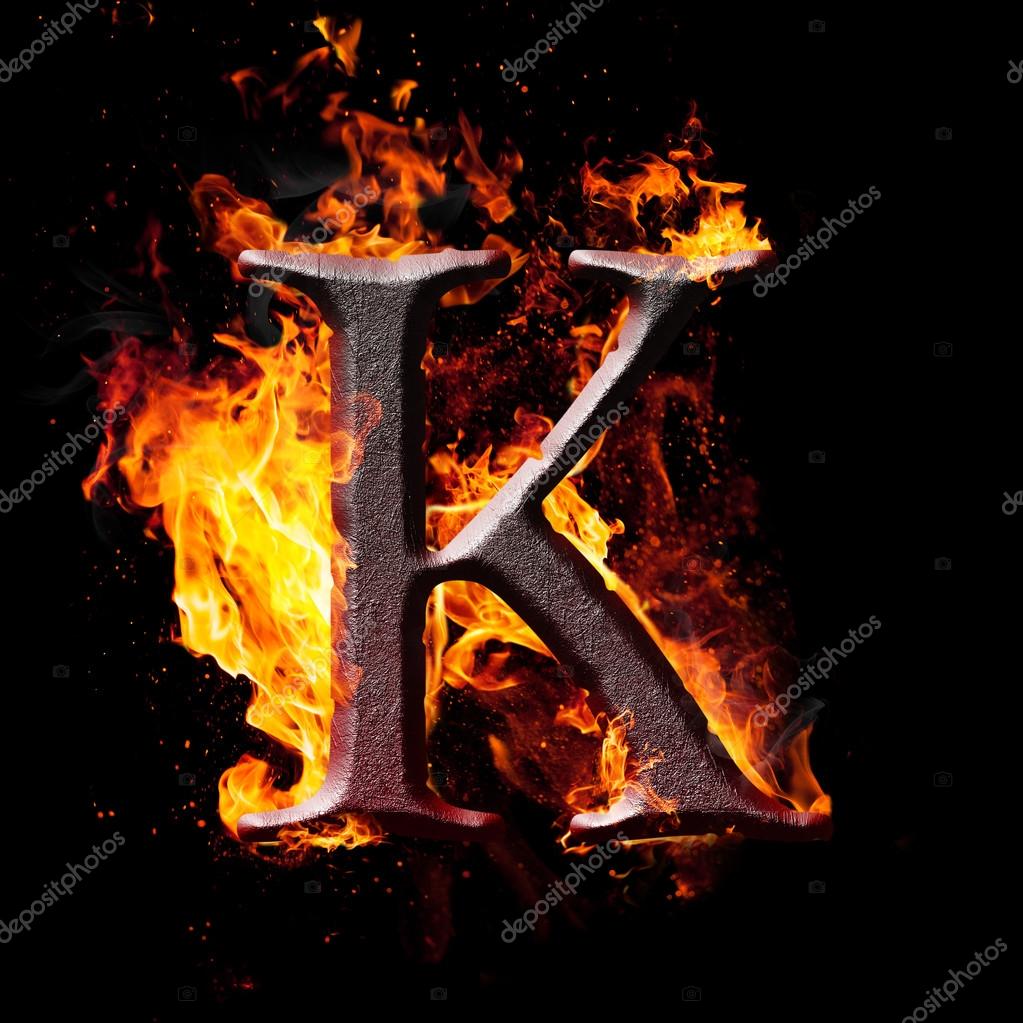 High resolution iron letters illustration in fire on black background ...