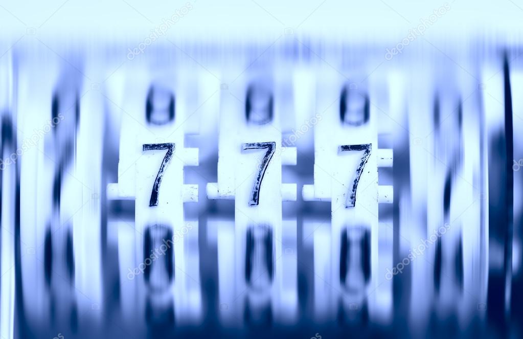 Three sevens on the old rotating counter. Jackpot! — Stock Photo ...
