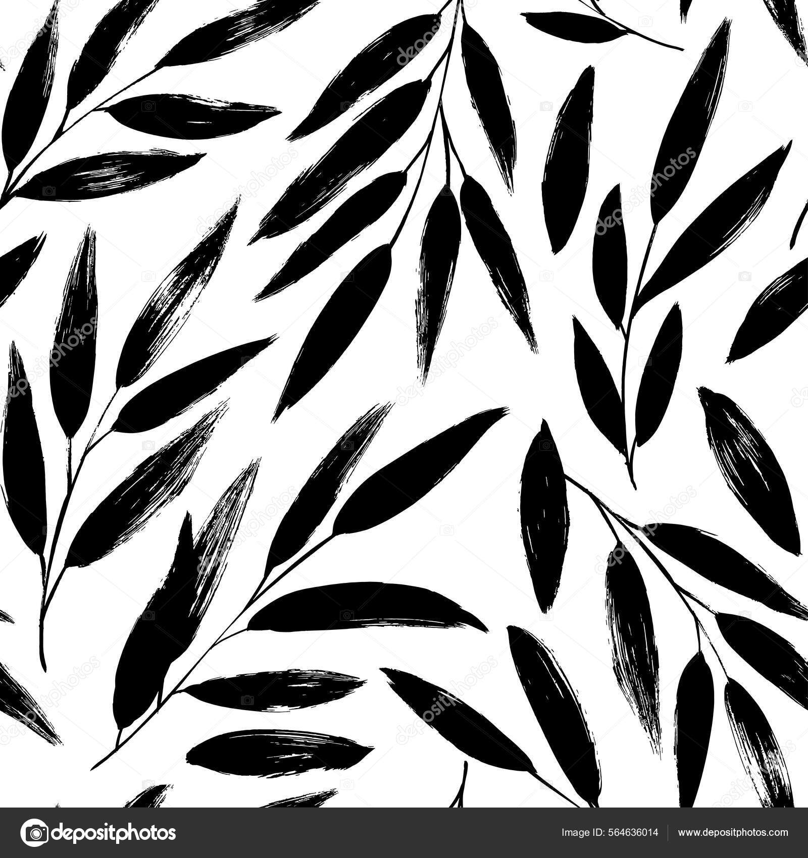 Hand drawn black leaves vector seamless pattern. Stock Vector by ...