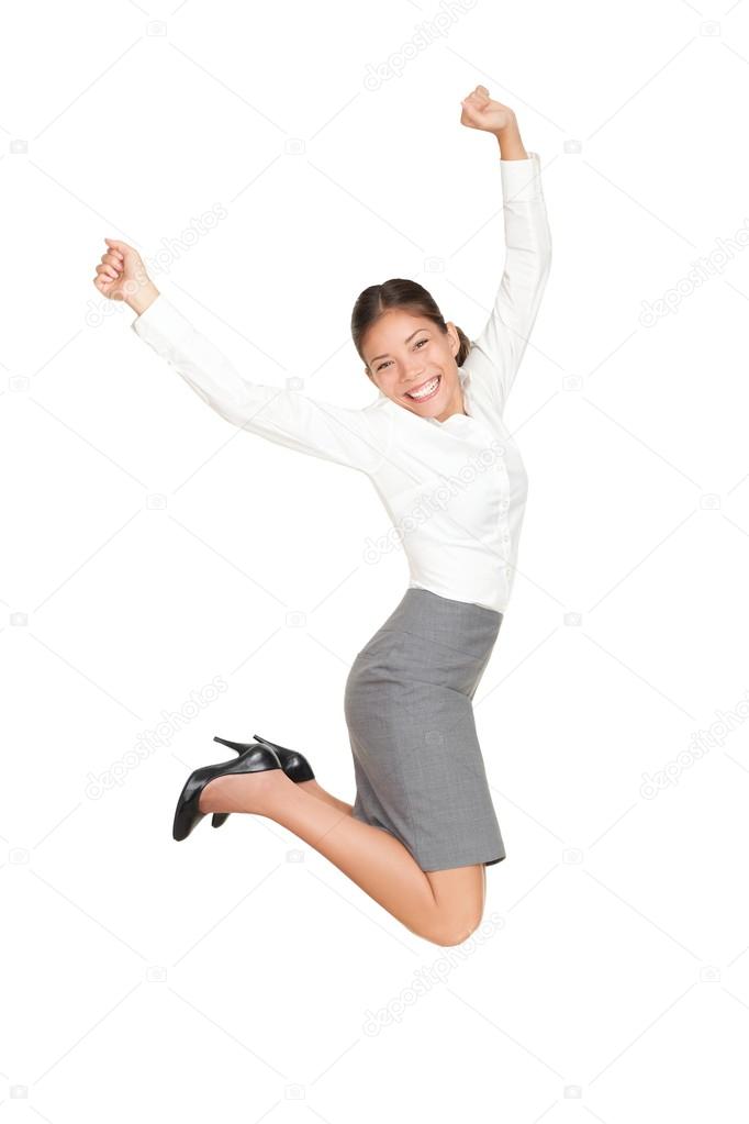 Business Woman Jumping For Joy