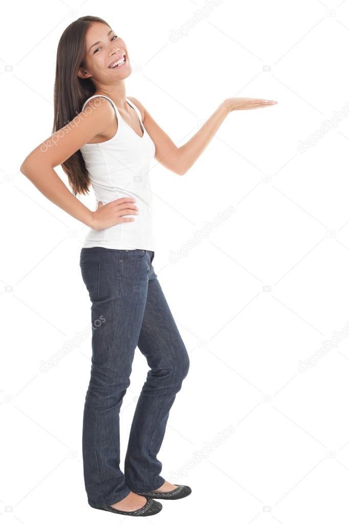 Title: Woman showing open palm isolated on white ⬇ Stock Photo, Image ...