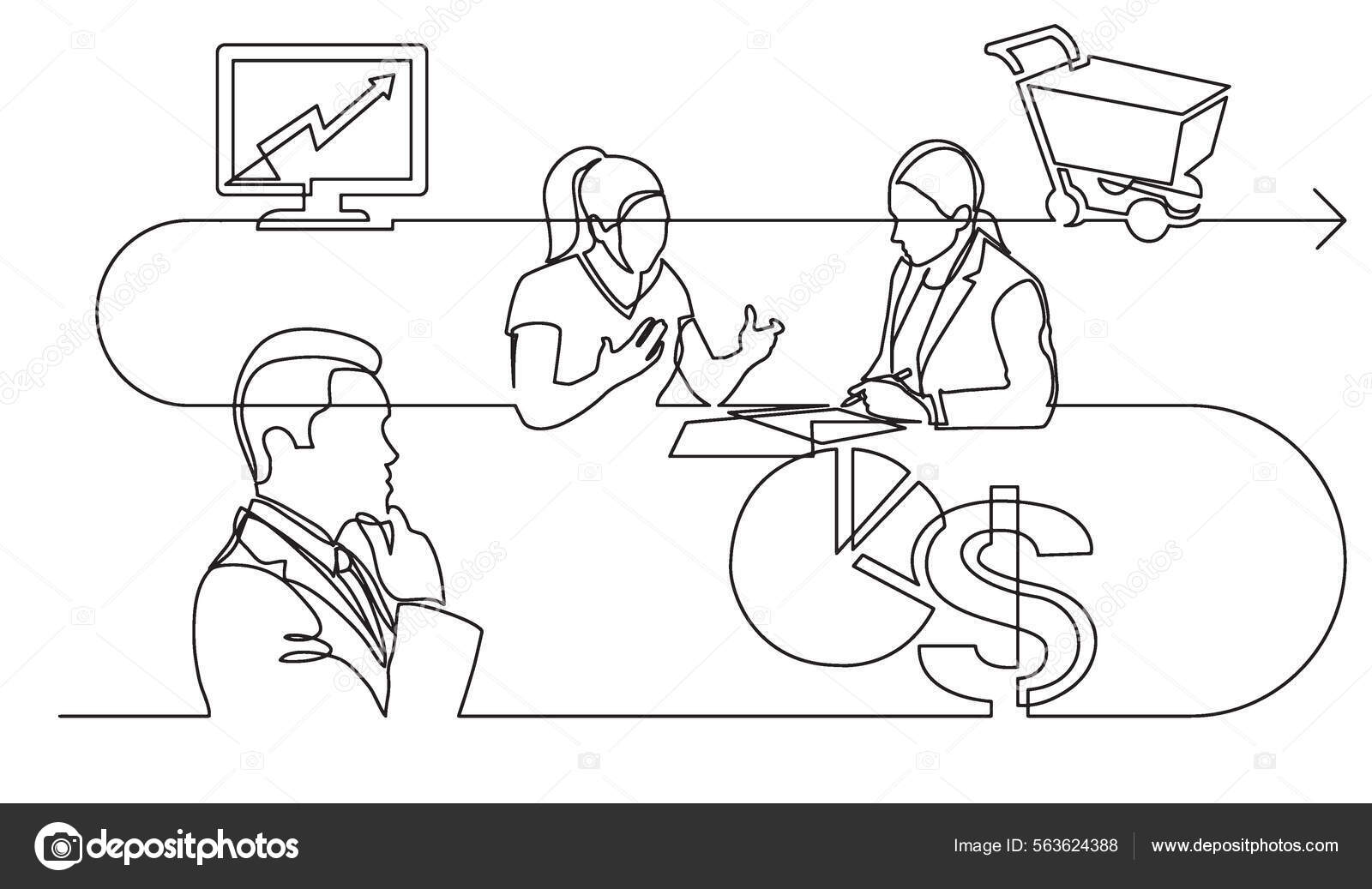 Business Concept Continuous Line Drawing Illustration Work Process ...