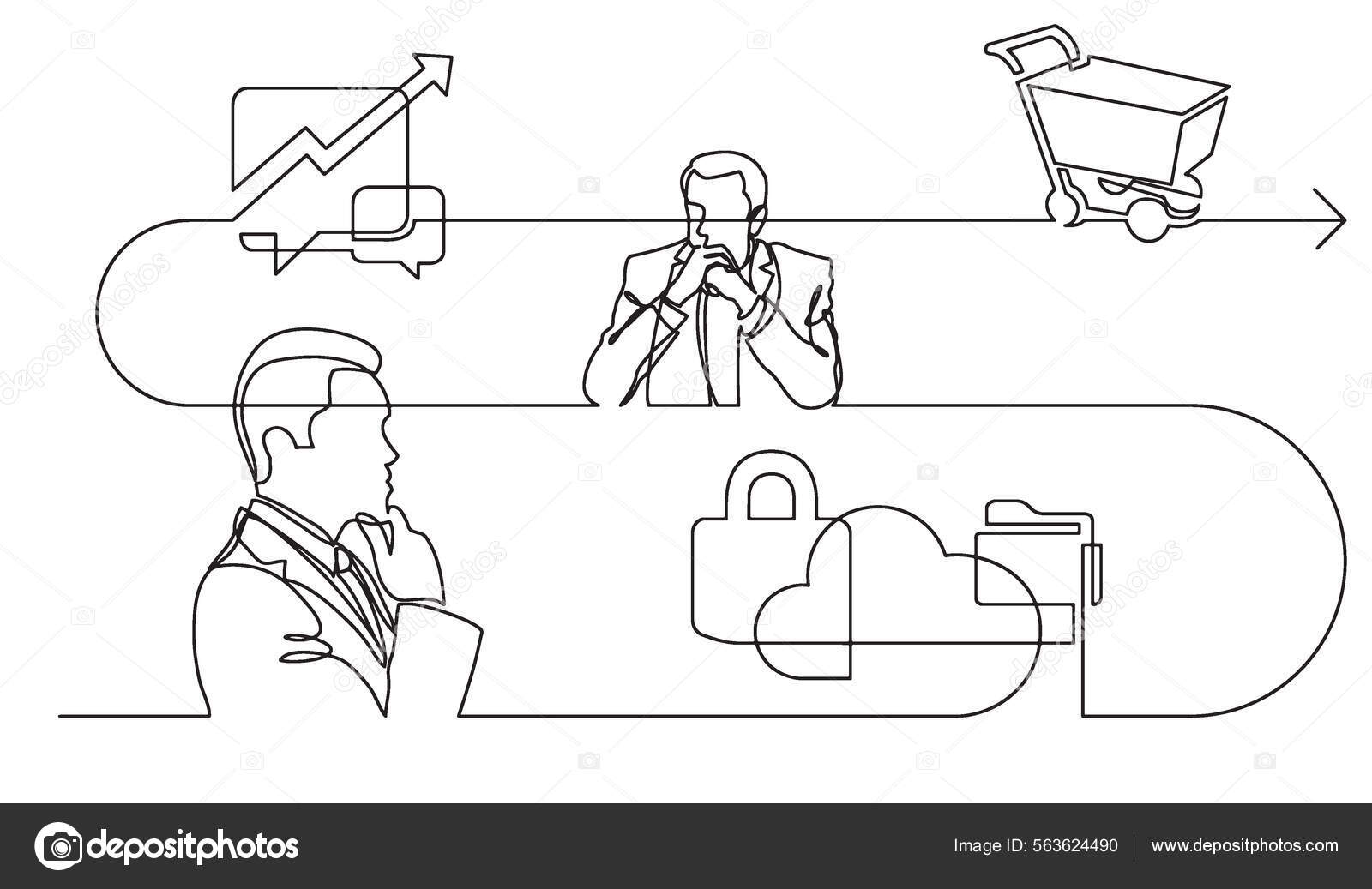 Business Concept Continuous Line Drawing Illustration Work Process ...