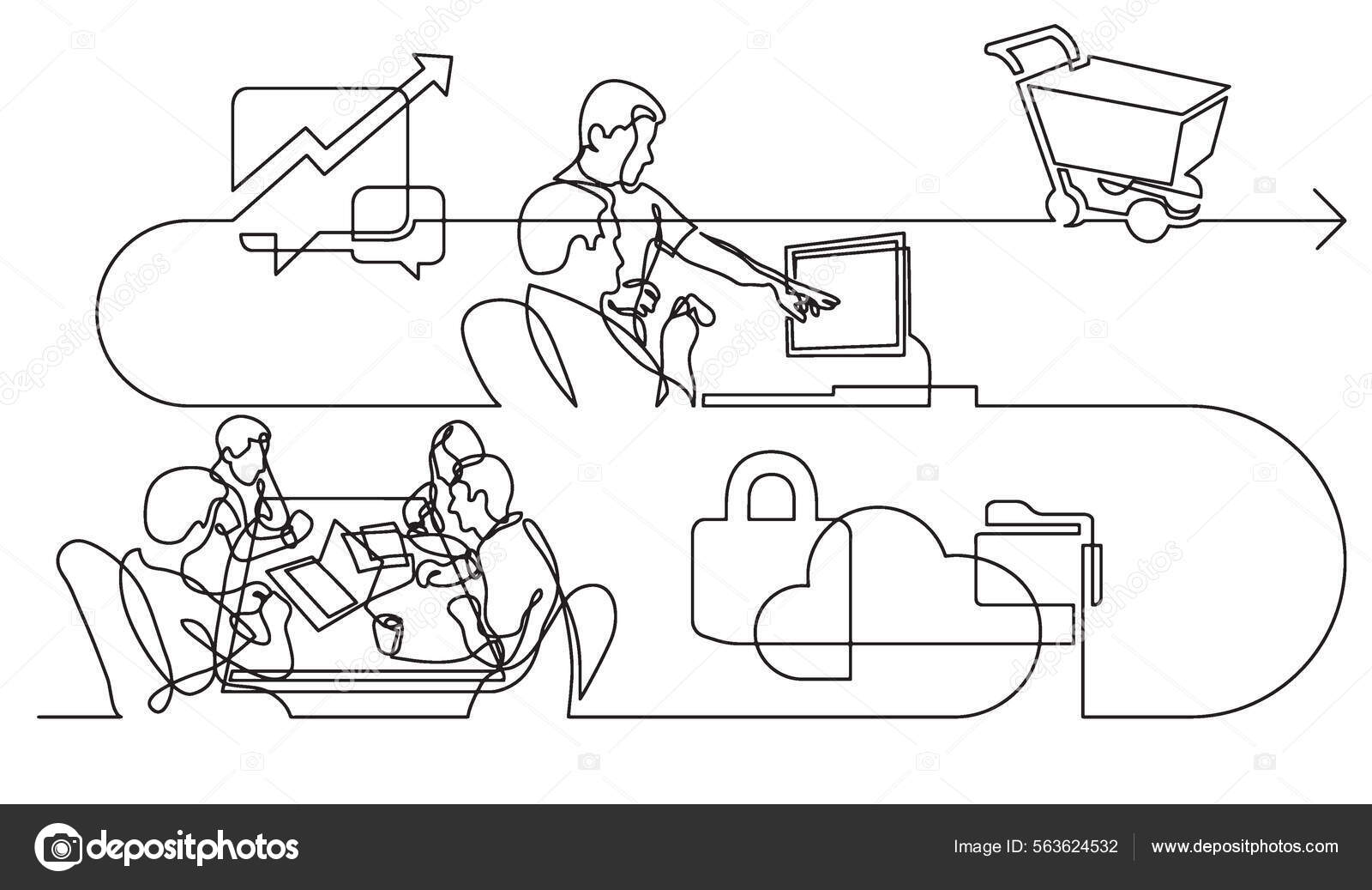 Business Concept Continuous Line Drawing Illustration Work Process ...