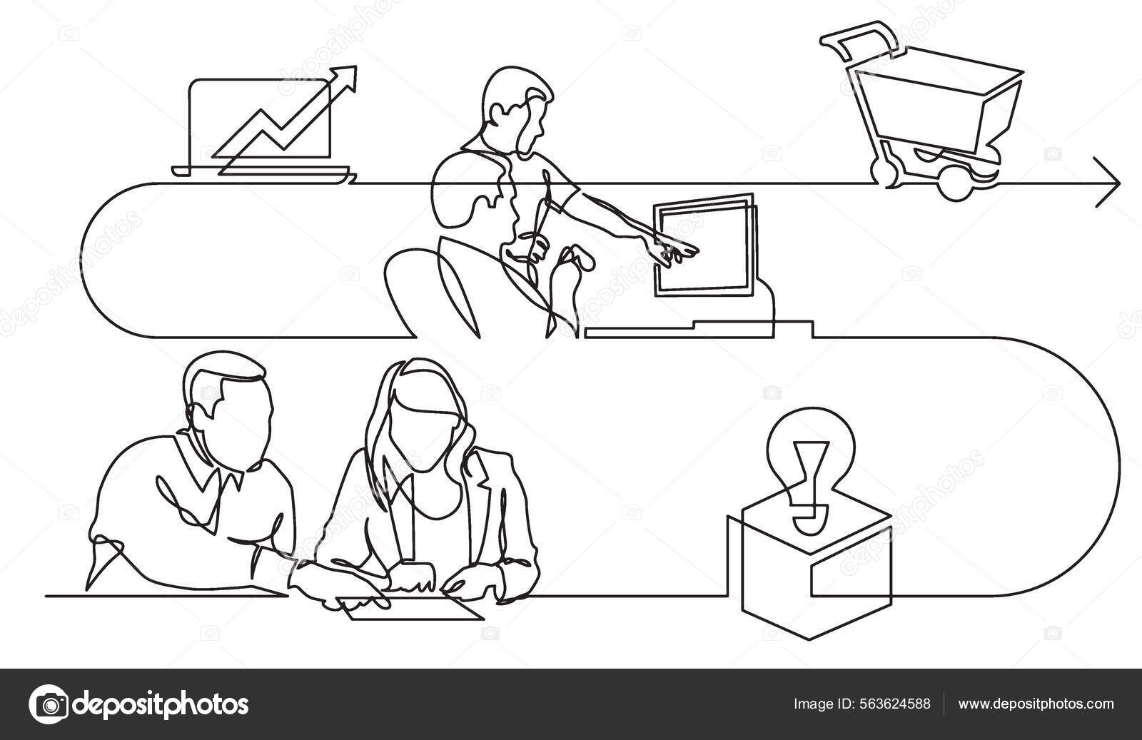Business Concept Continuous Line Drawing Illustration Work Process ...