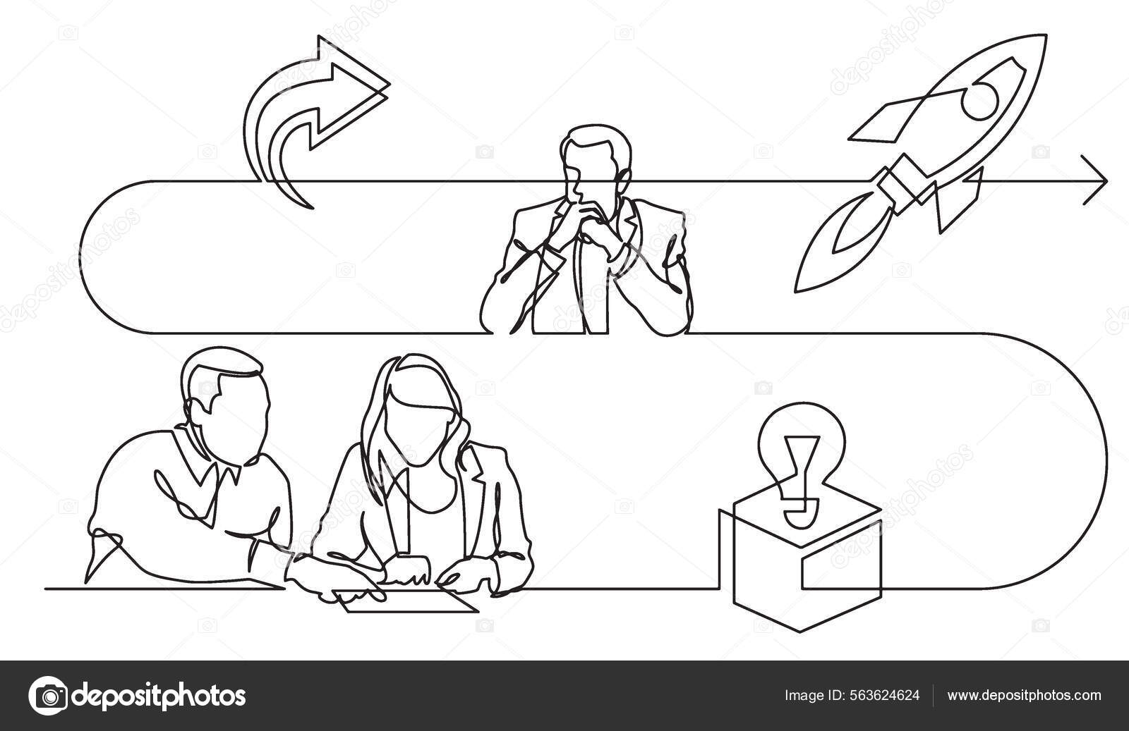 Business Concept Continuous Line Drawing Illustration Work Process ...