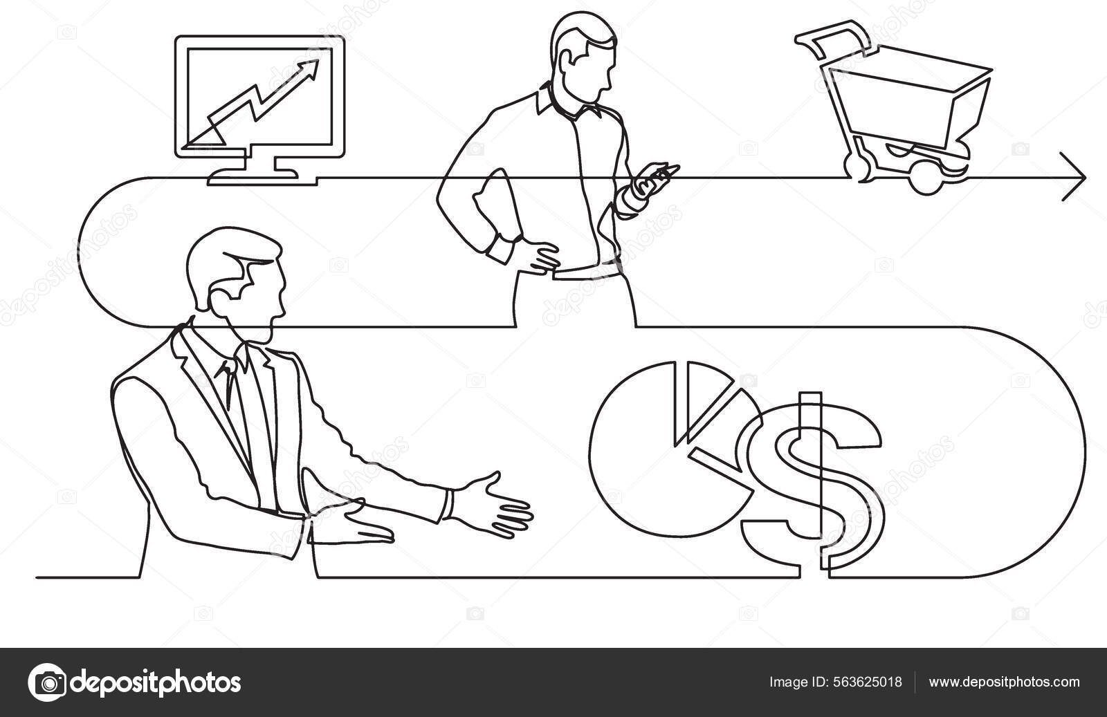 Business Concept Continuous Line Drawing Illustration Work Process ...