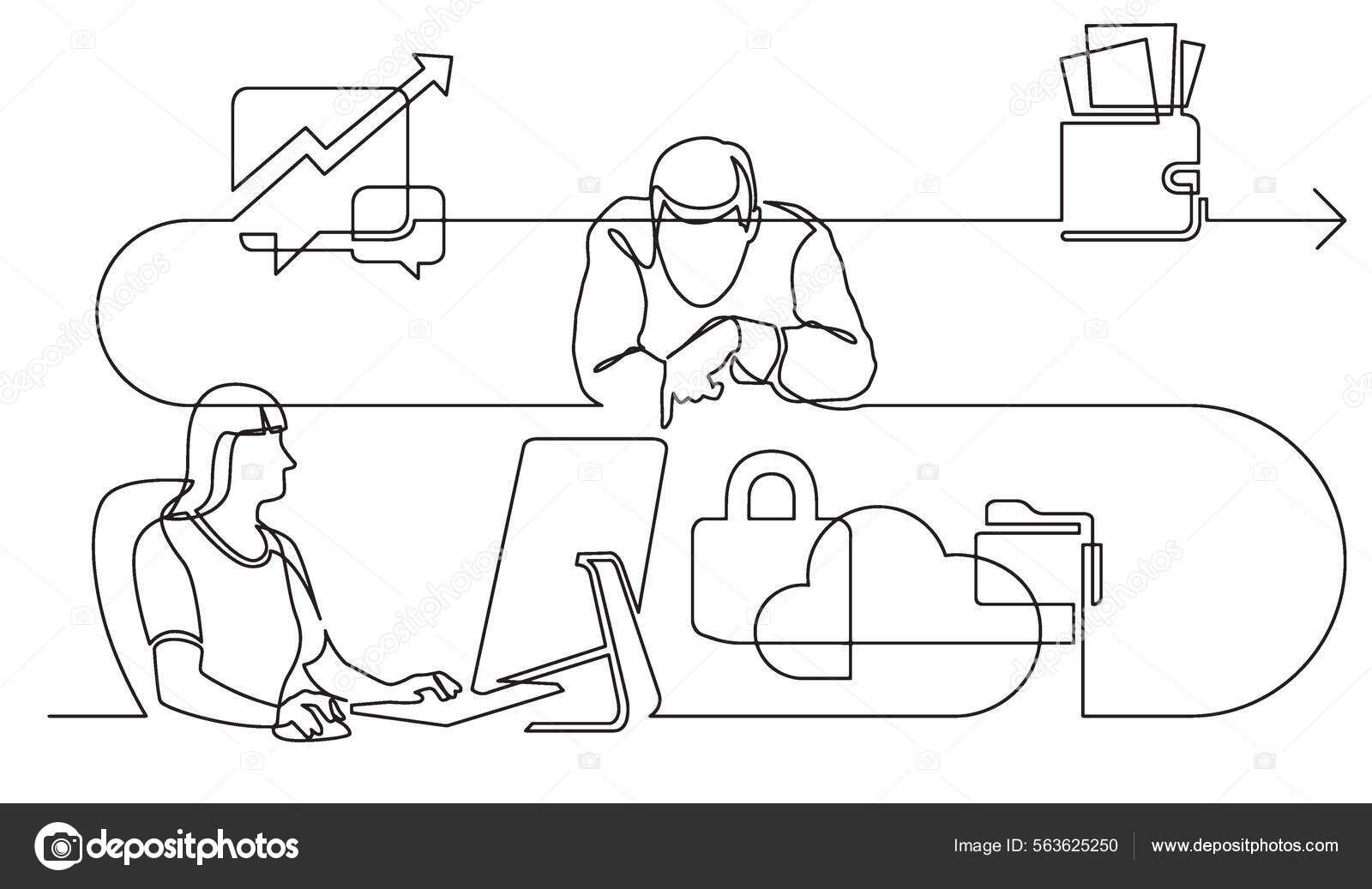 Business Concept Continuous Line Drawing Illustration Work Process ...