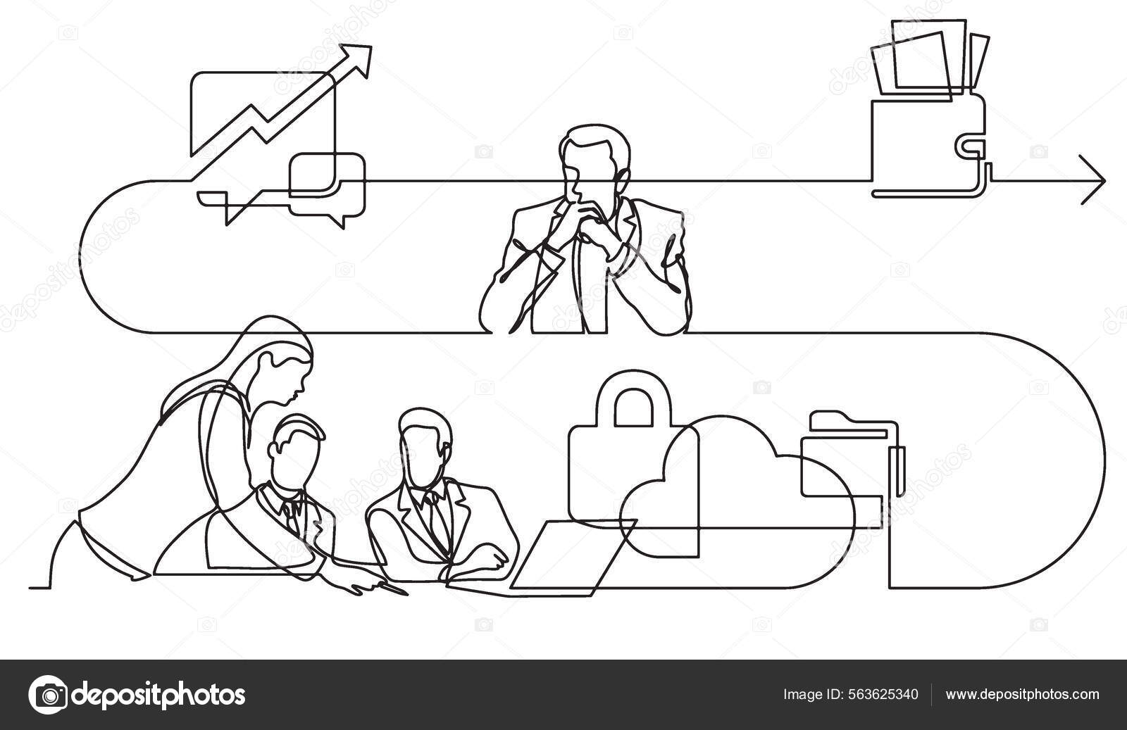 Business Concept Continuous Line Drawing Illustration Work Process ...