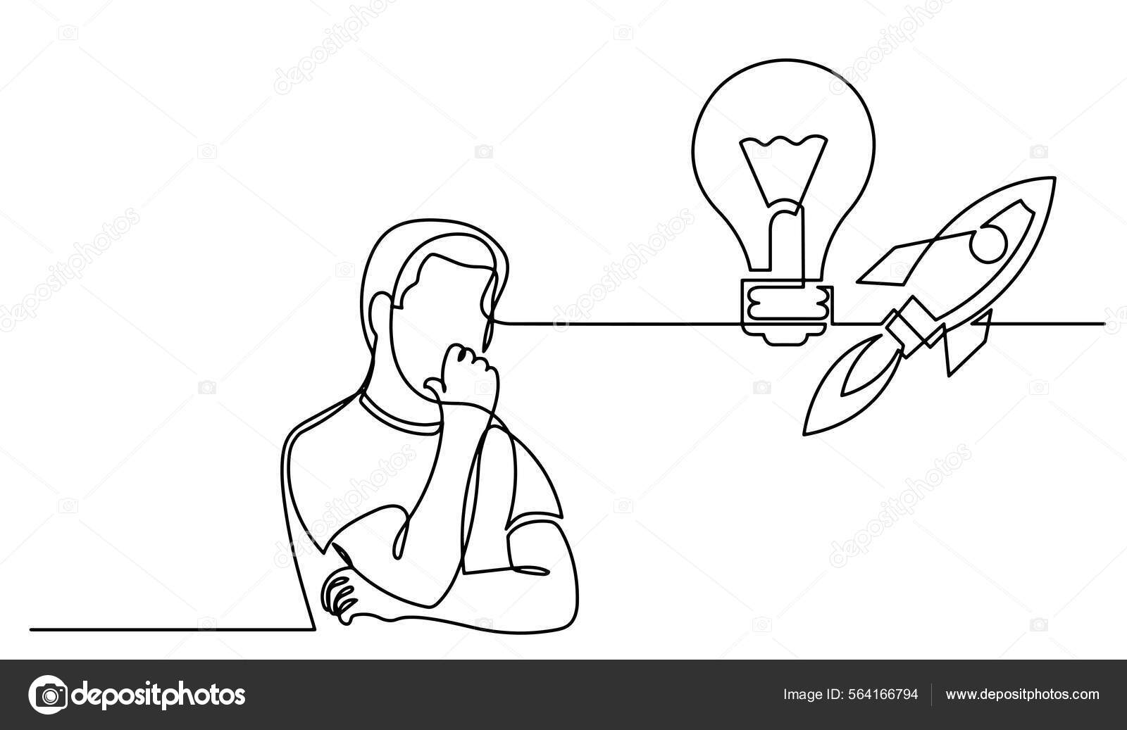 Dibujo Una Línea Persona Que Piensa Resolver Problemas Encontrar ...