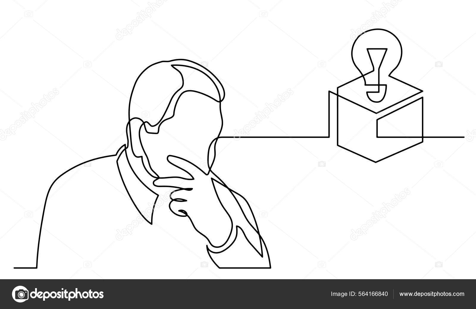 Dibujo Una Línea Persona Que Piensa Resolver Problemas Encontrar ...