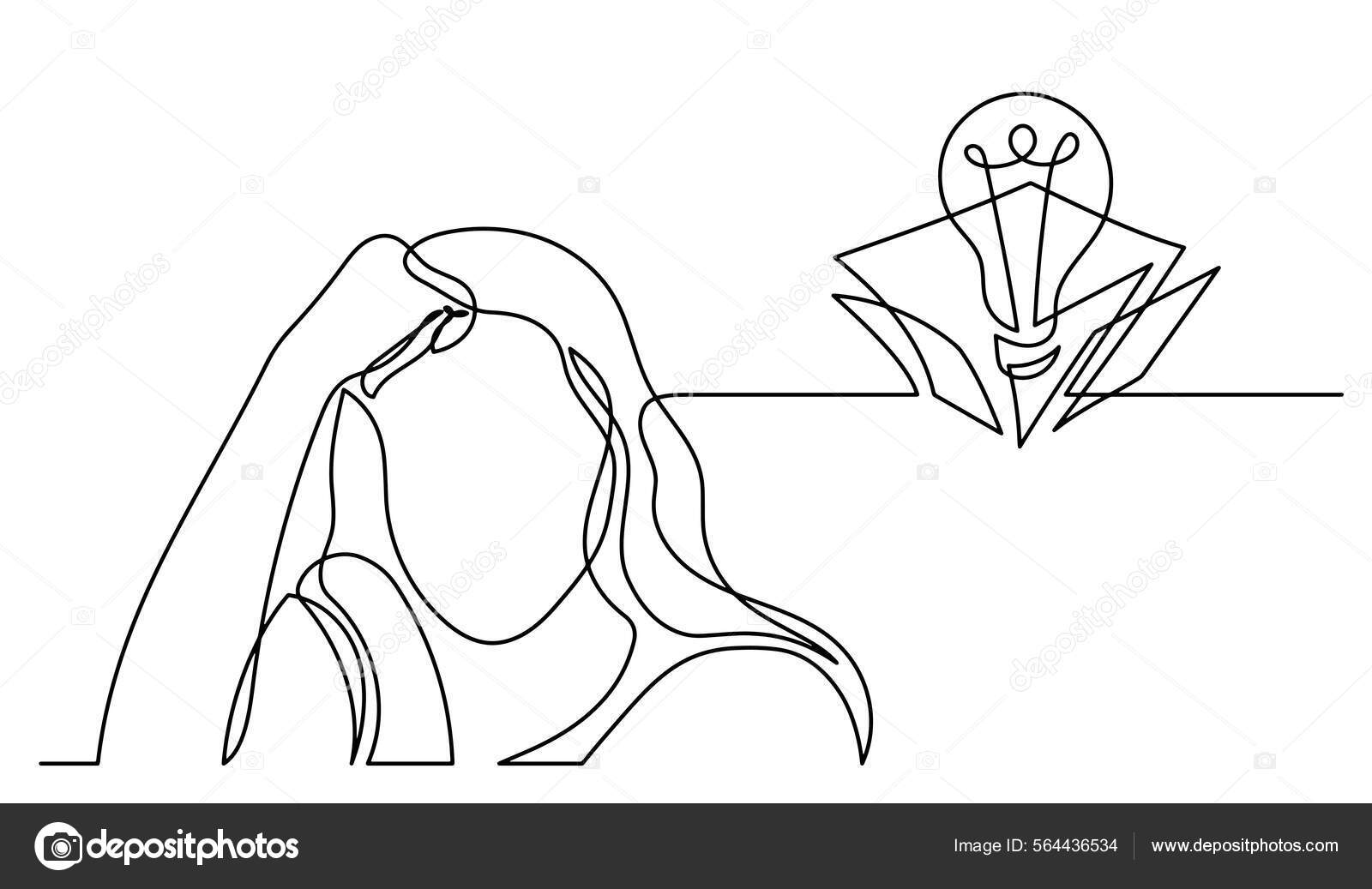 One Line Drawing Woman Thinking Solving Problems Finding Solutions ...