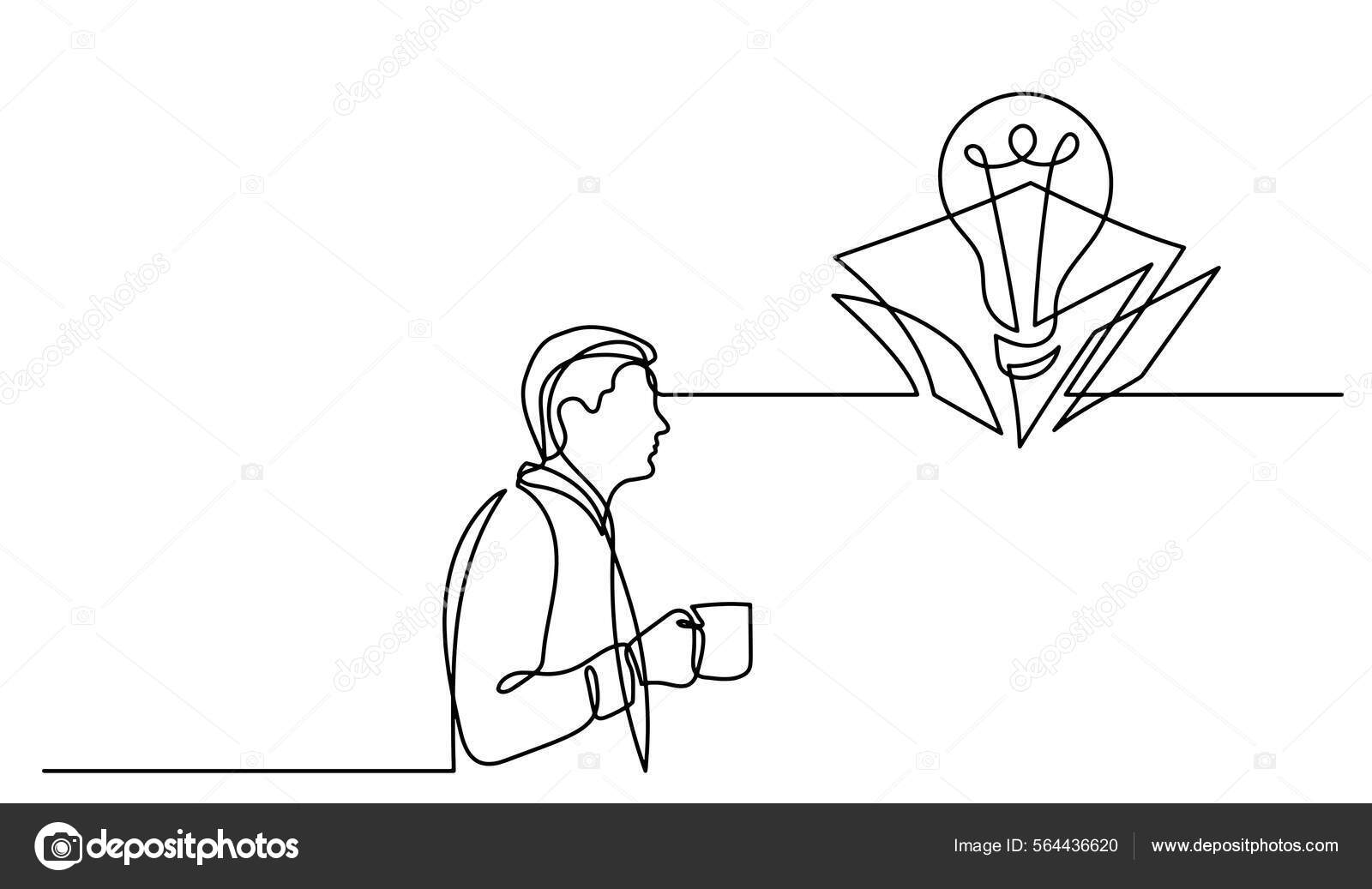 One Line Drawing Person Thinking Solving Problems Finding Solutions ...
