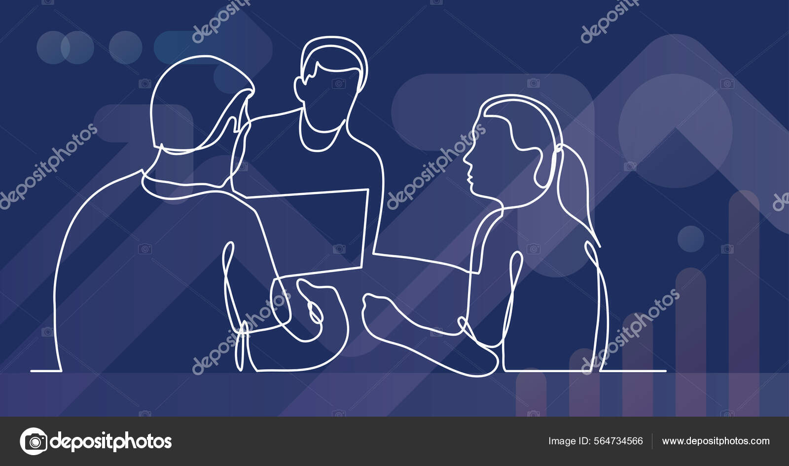 Continuous Line Drawing Three Coworkers Discussing Stock Vector by ...