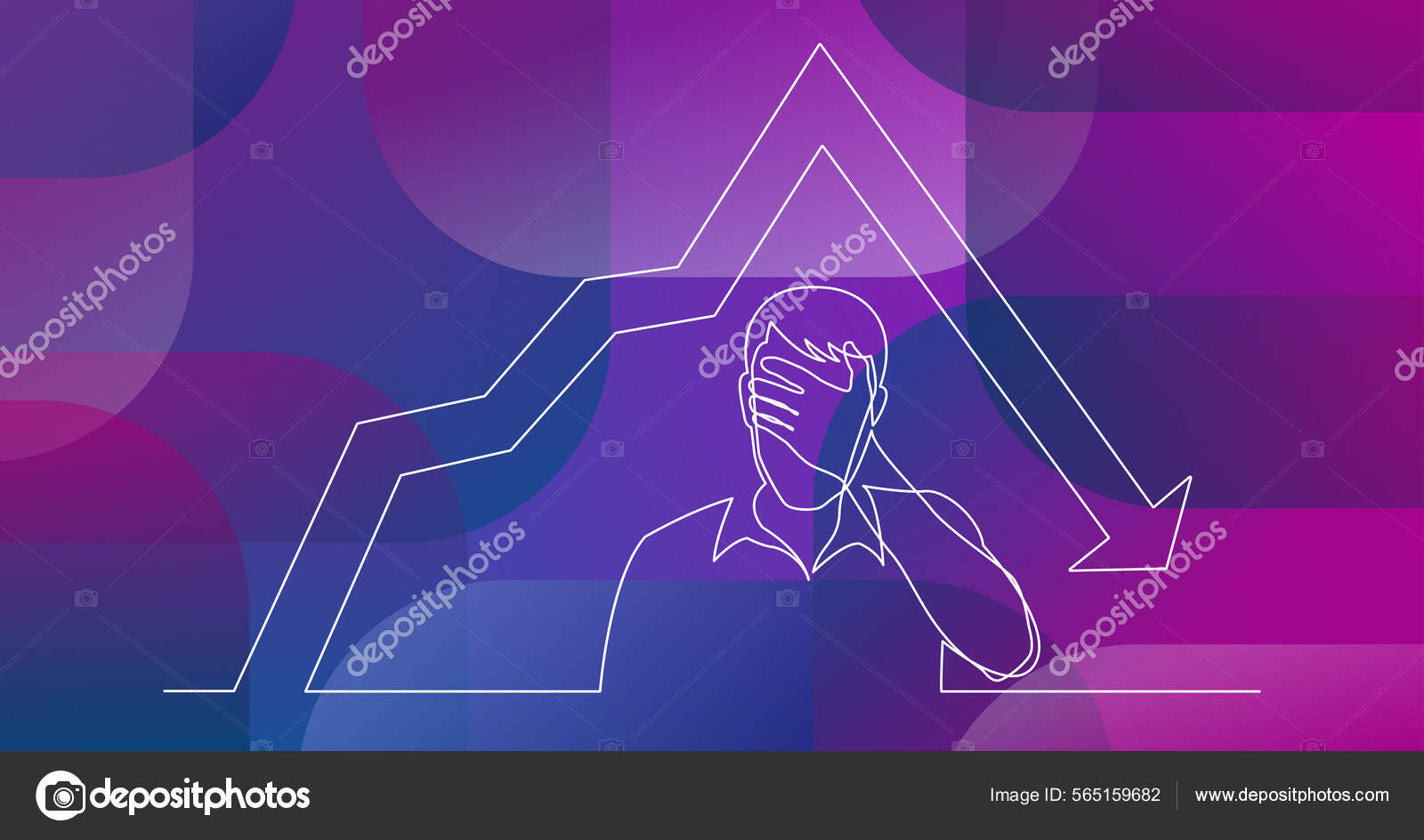 Continuous Line Drawing Man Hiding His Face Despair Because Decreasing ...