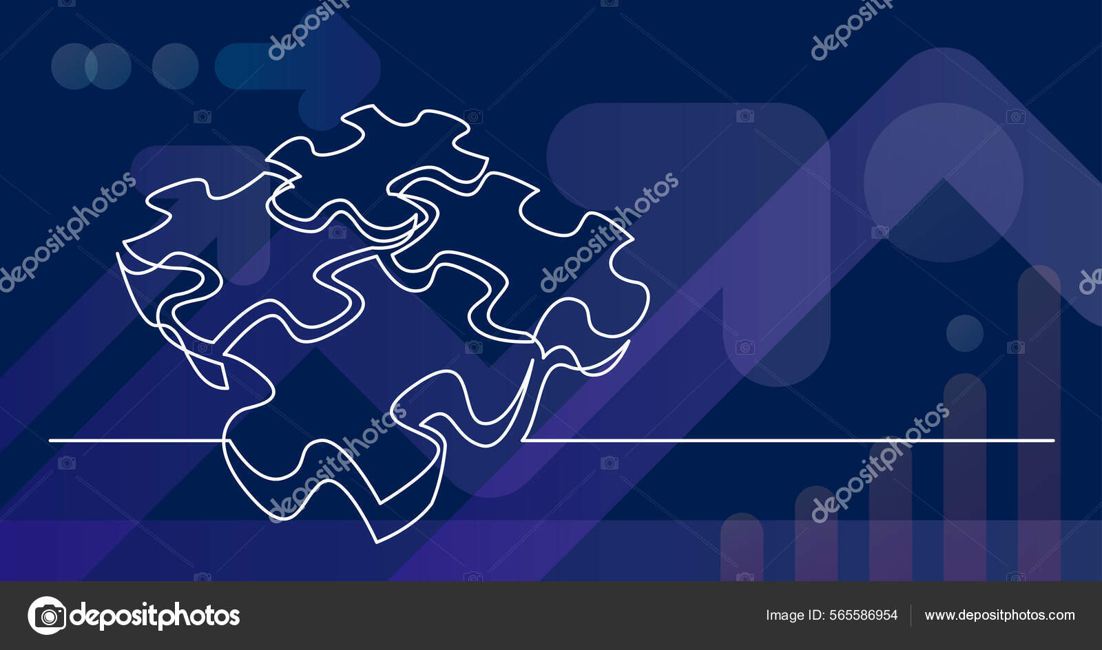Continuous Line Drawing Several Puzzle Pieces Connected Together Stock ...