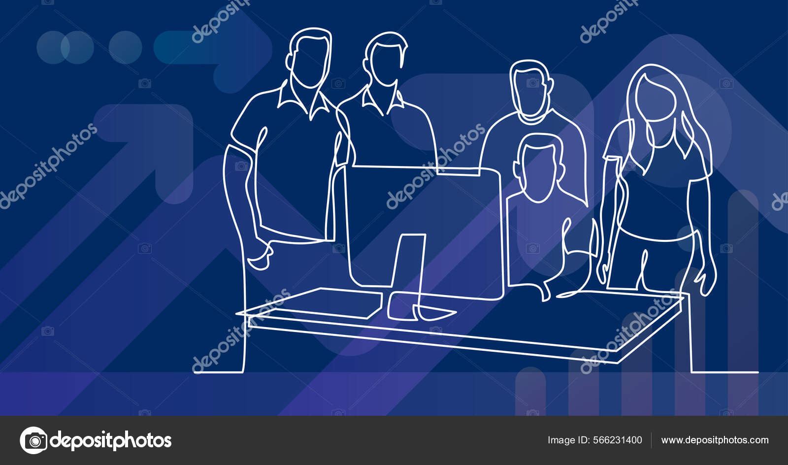 Continuous Line Drawing Team Standing Office Stock Vector Image by ...