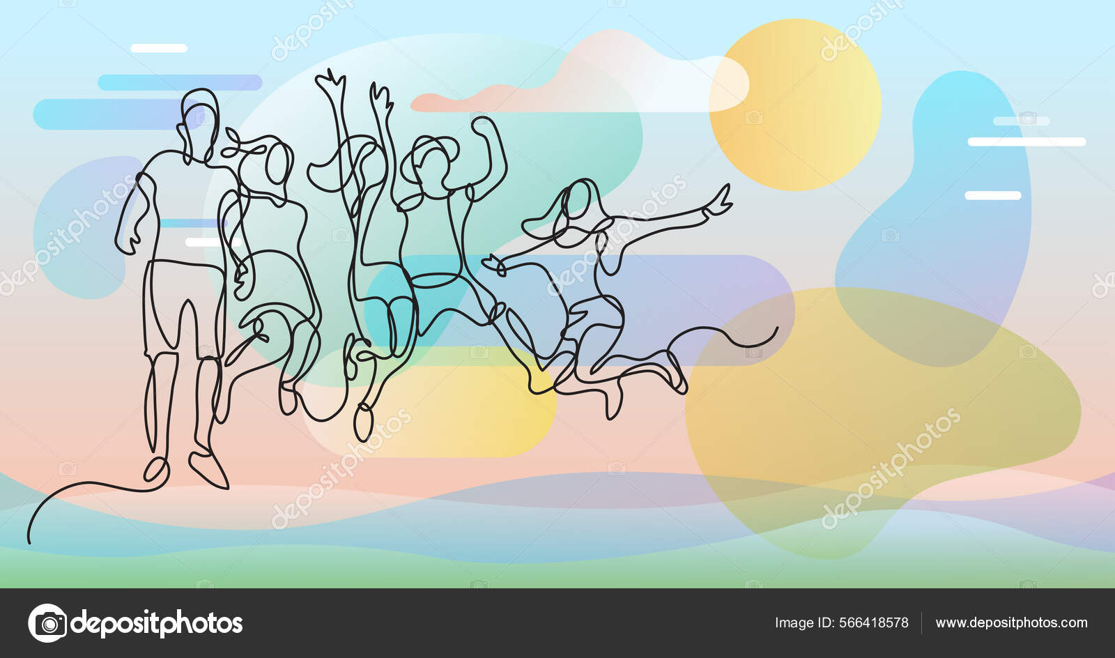 Vector Illustration Layered File Continuous Line Drawing People Color ...