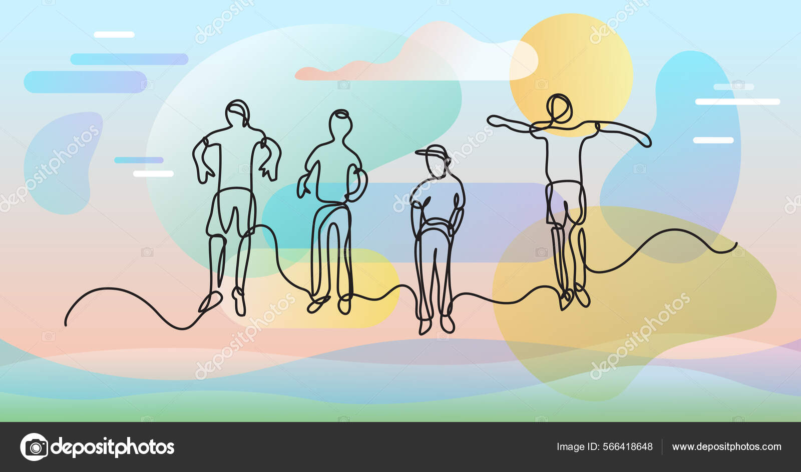 Vector Illustration Layered File Continuous Line Drawing People Color ...