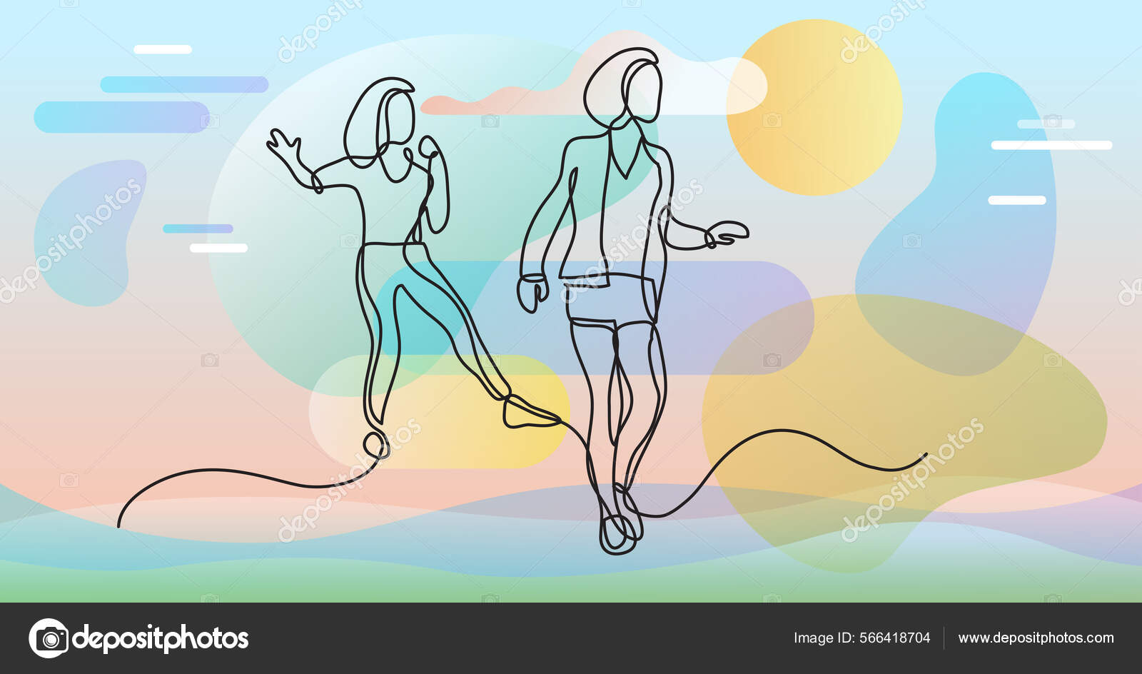 Vector Illustration Layered File Continuous Line Drawing People Color ...