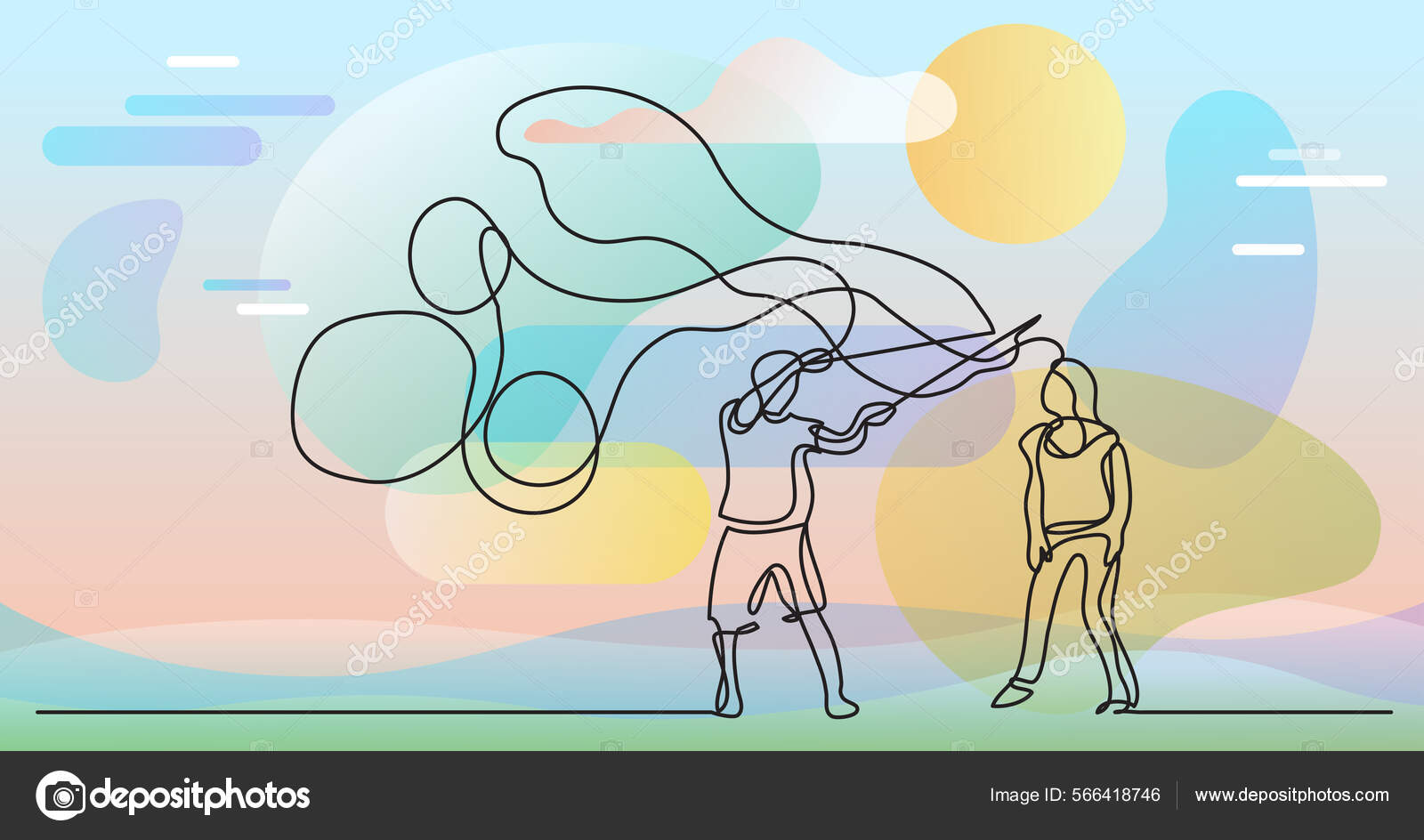 Vector Illustration Layered File Continuous Line Drawing People Color ...