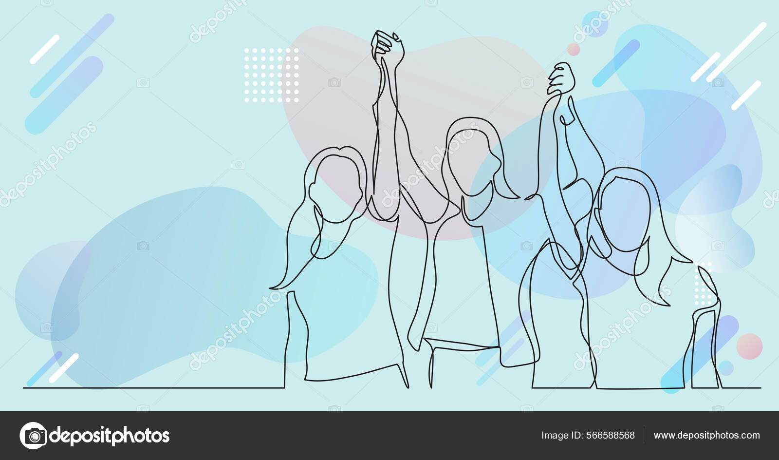Women Team Winners Holding Hands One Line Drawing Stock Illustration by ...