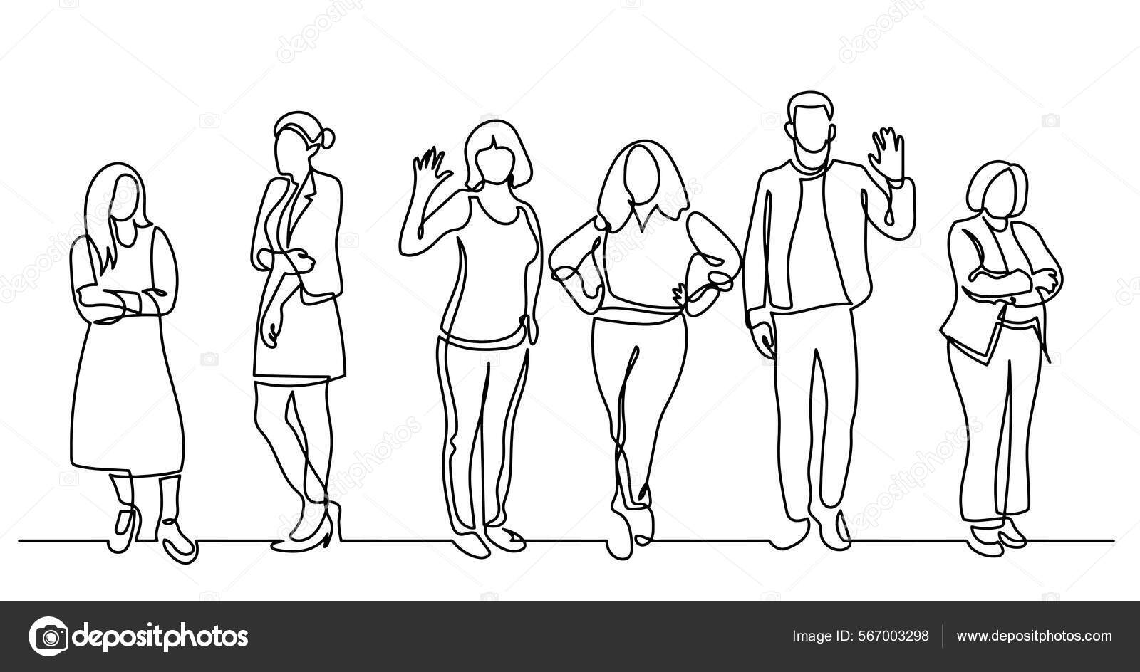 Continuous Line Drawing Diverse Group Standing People Stock Vector by ...