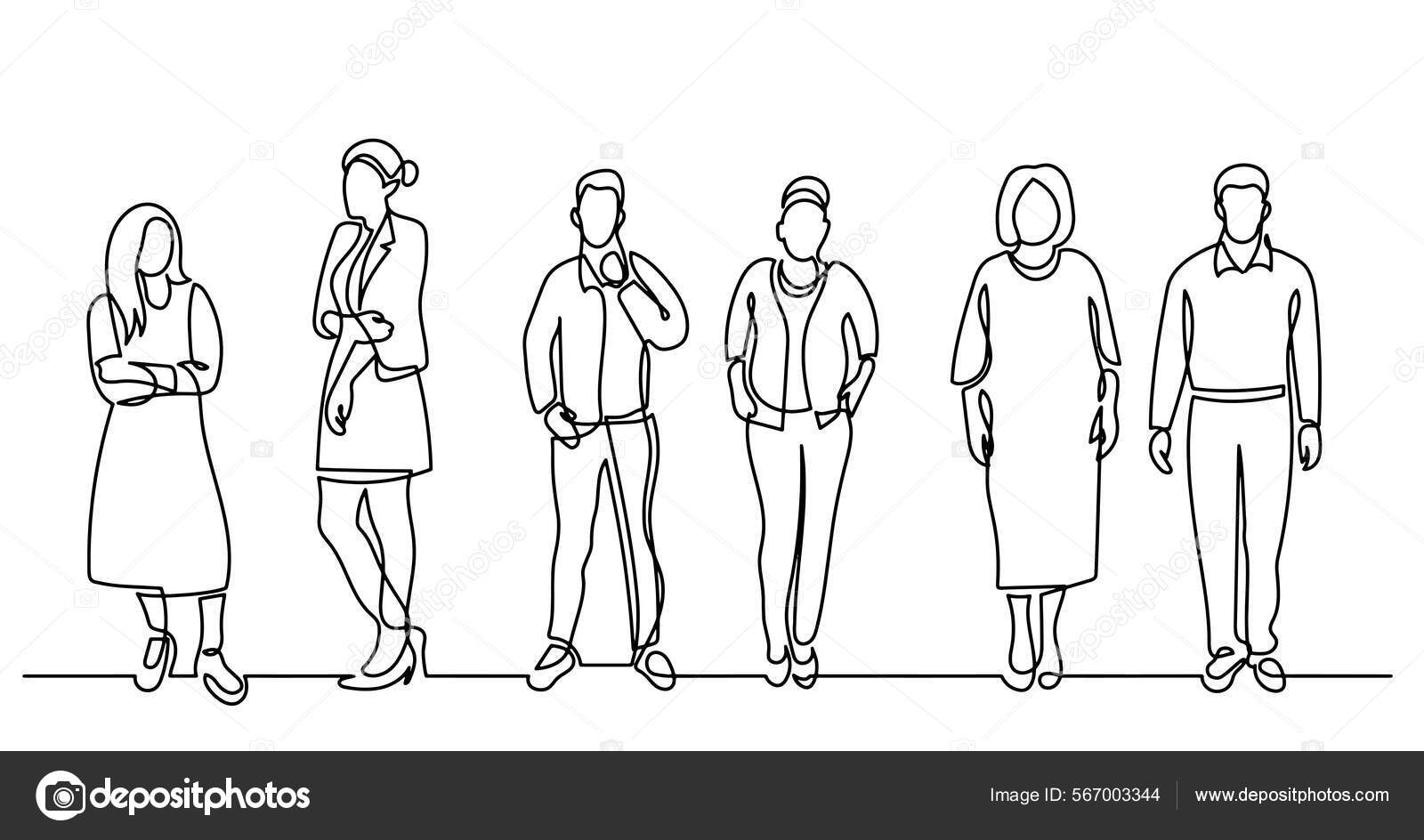 Kontinuerlig Linje Tegning Forskellige Gruppe Stående Mennesker Stock ...