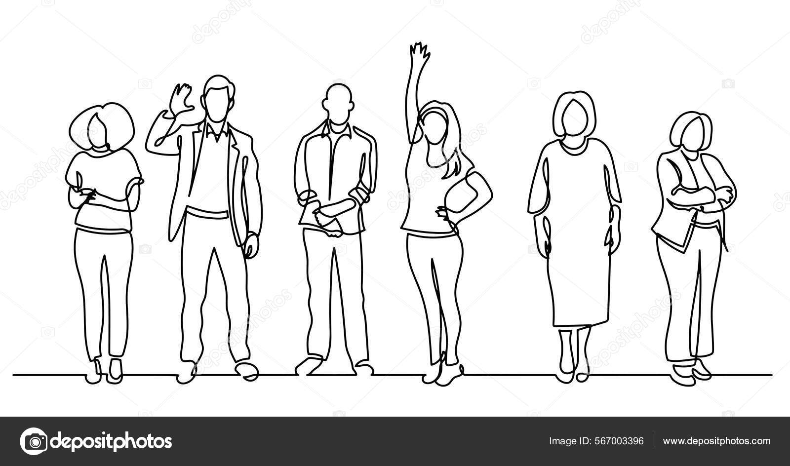 Continuous Line Drawing Diverse Group Standing People Stock Vector by ...