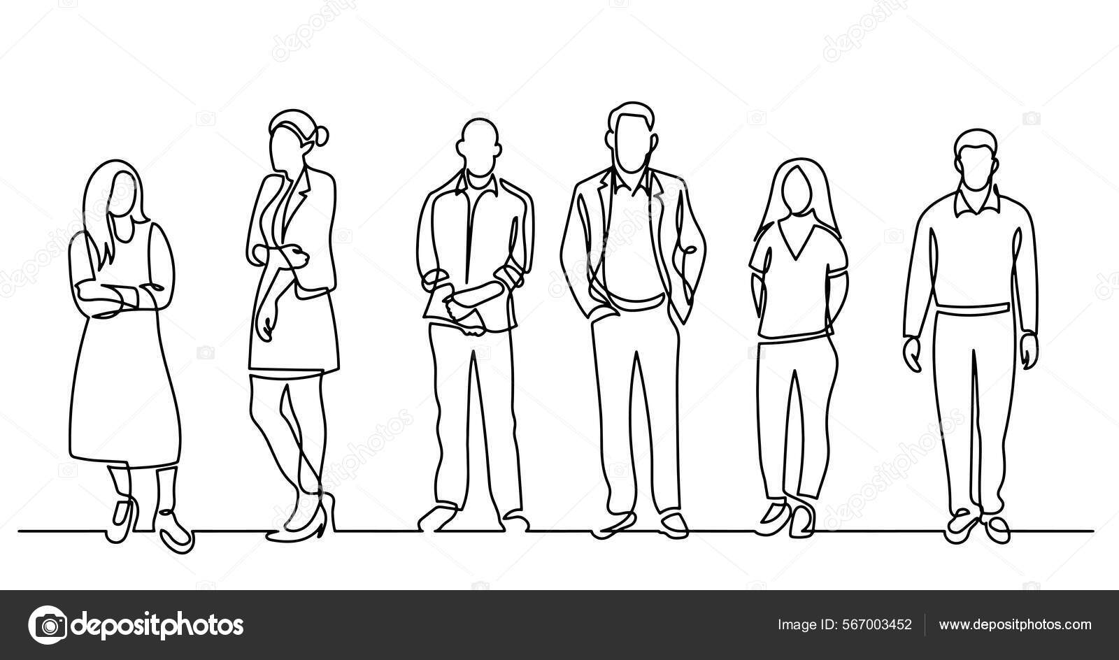 Continuous Line Drawing Diverse Group Standing People Stock Vector by ...