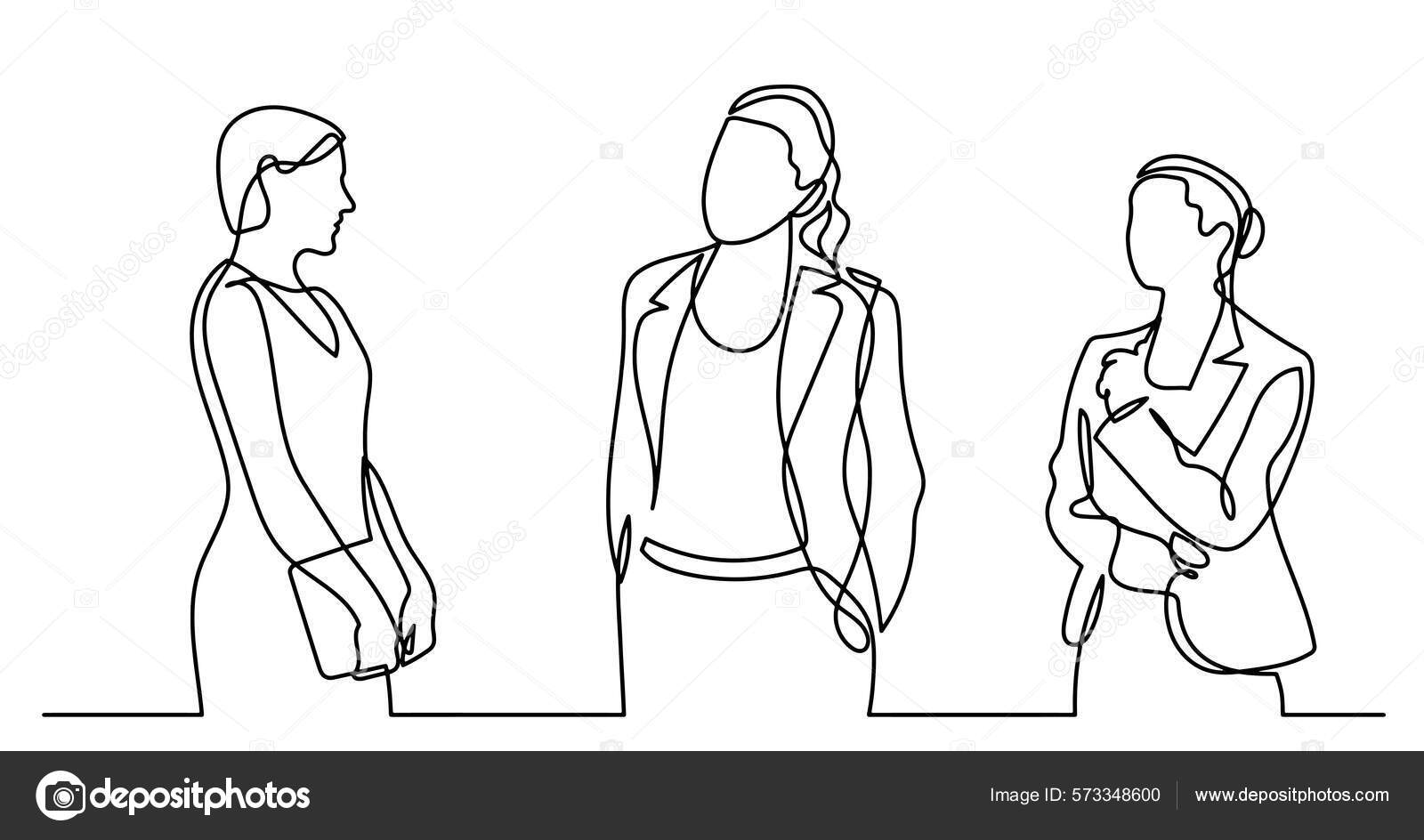 Vector Illustration Continuous Line Drawing Business People Standing ...