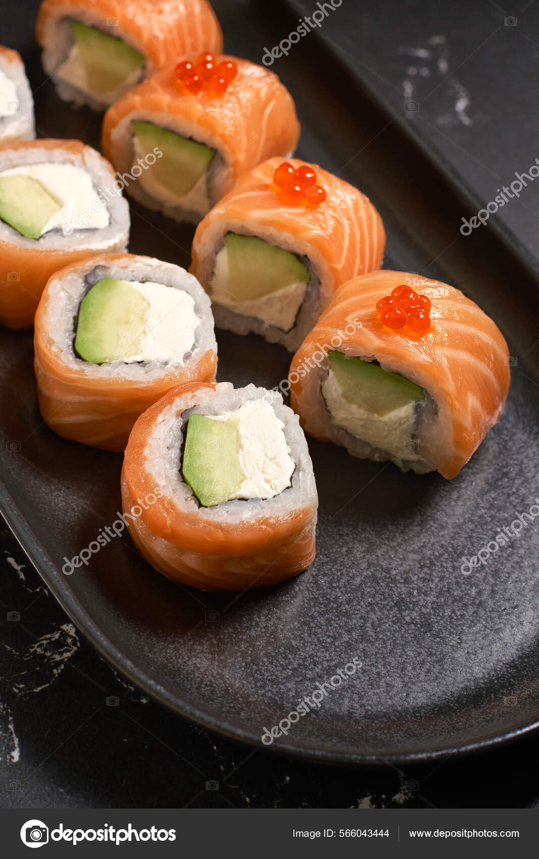 Philadelphia Sushi Roll Salmon Cucumber Avocado Cream Cheese Black ...
